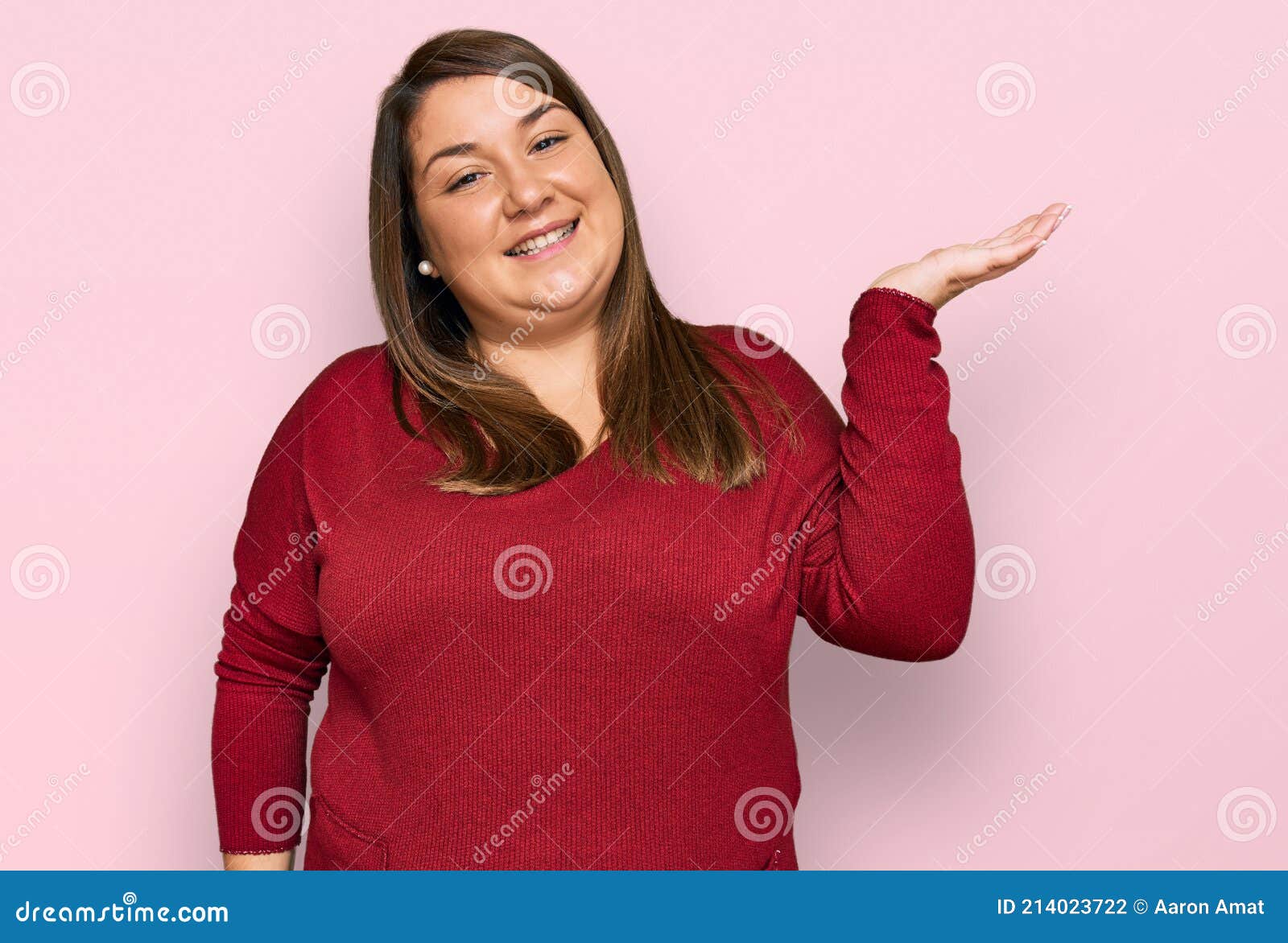 Beautiful Brunette Plus Size Woman Wearing Casual Clothes Smiling
