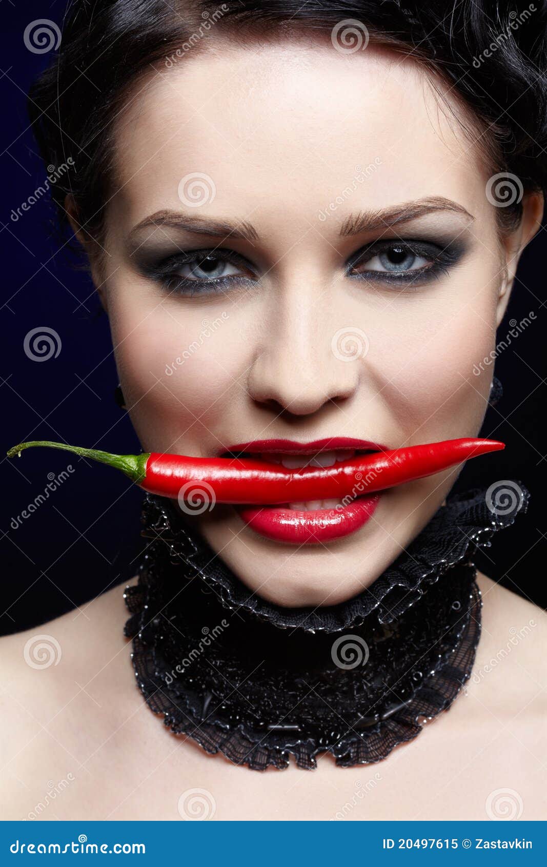 Beautiful Brunette with Red Chilli Pepper Stock Image - Image of hungry ...