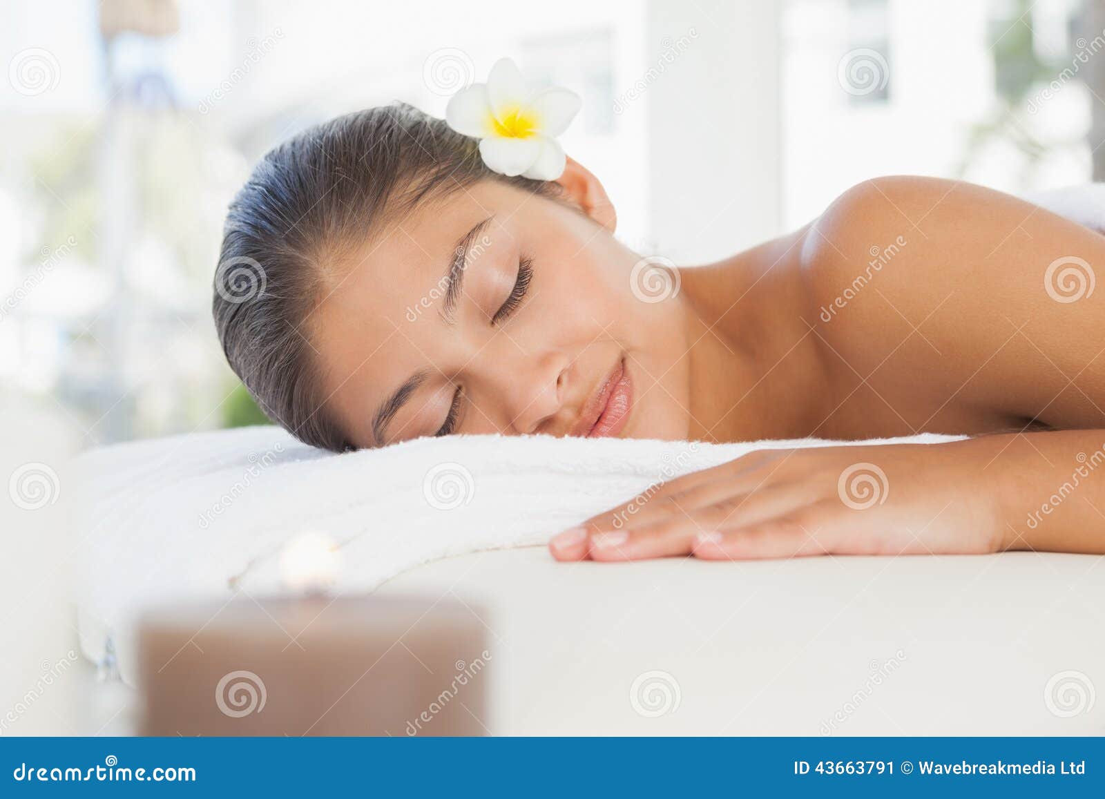 Beautiful Brunette Relaxing On Massage Table Stock Image Image Of