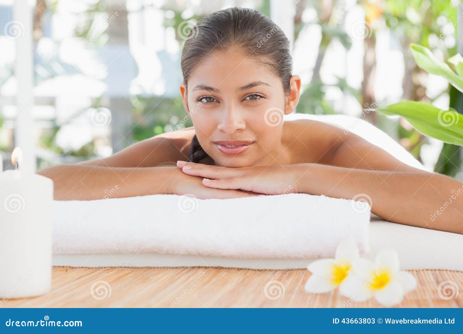 Beautiful Brunette Relaxing On Massage Table Stock Image Image Of