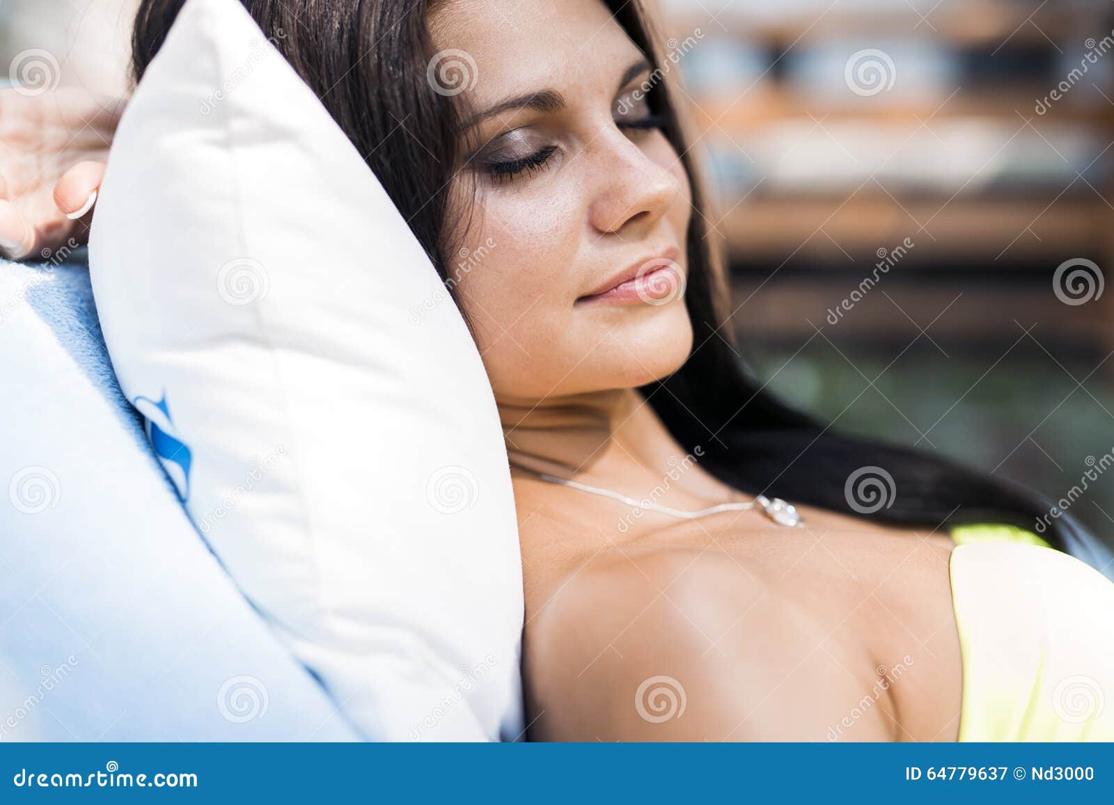 Beautiful Brunette Sunbathing Stock Image - Image of happy, holiday ...