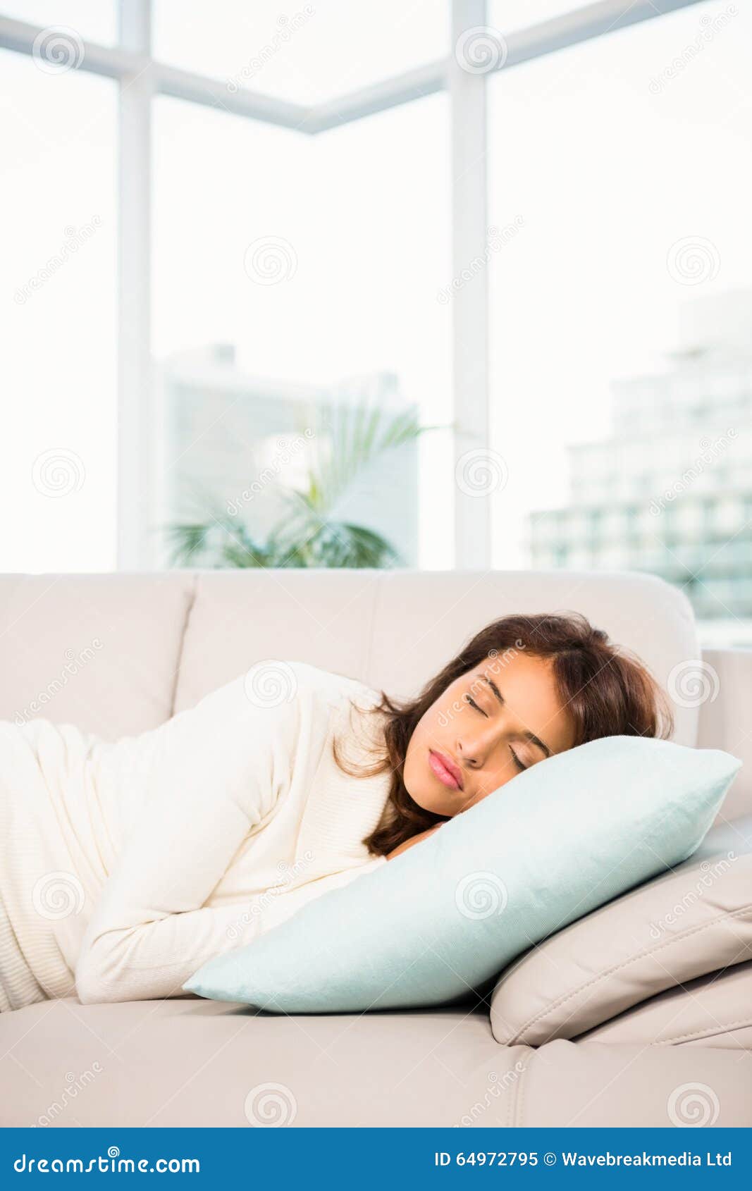 Beautiful Brunette Taking a Nap Lying on the Couch Stock Image - Image ...