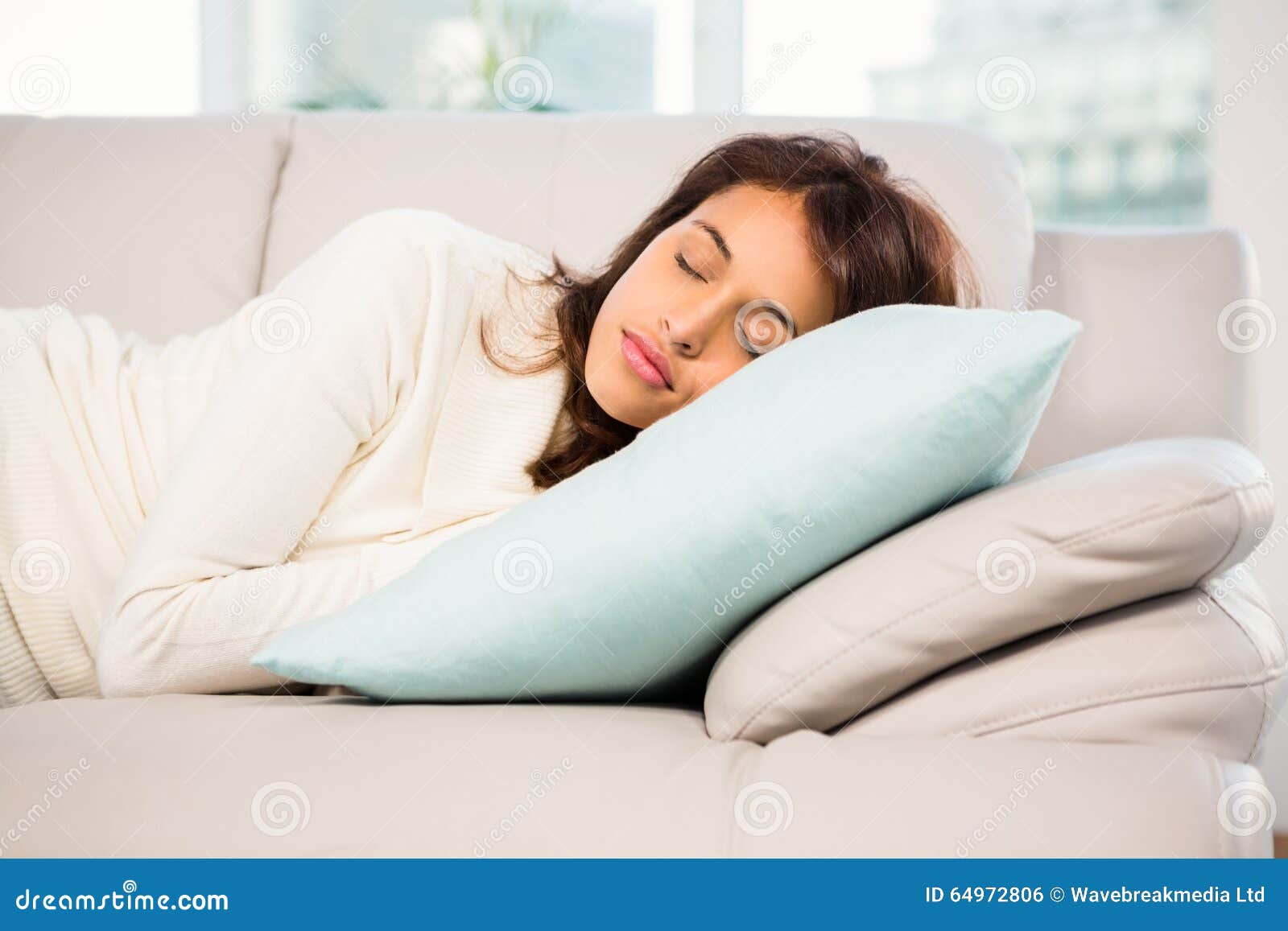 Beautiful Brunette Taking a Nap Lying on the Couch Stock Photo - Image ...