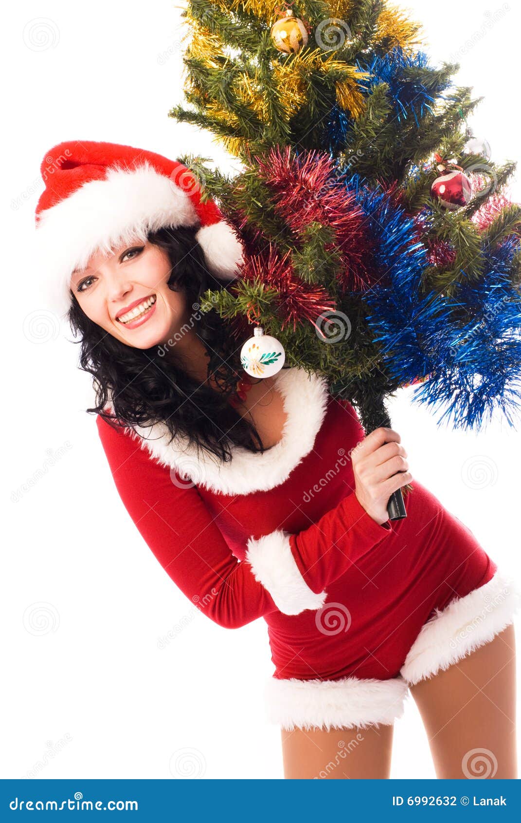 Beautiful Brunette Woman with a Christmas Tree Stock Photo - Image of ...