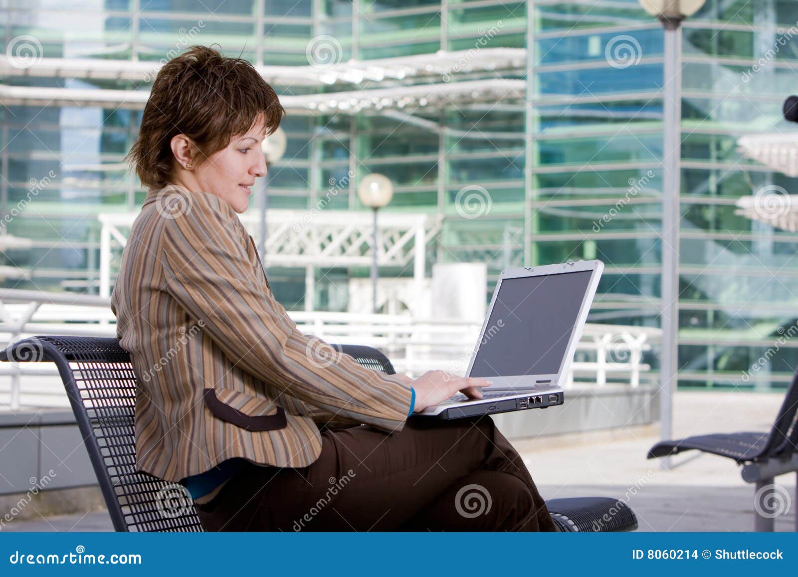 Beautiful Brunette Woman on Computer Stock Photo - Image of ...