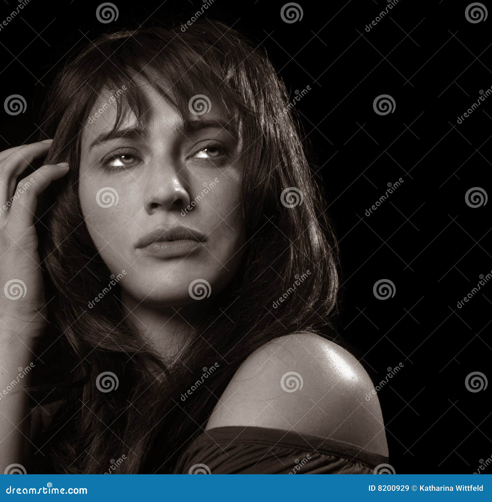 Beautiful Brunette Woman Flirting On Black Stock Image Image Of Eyes