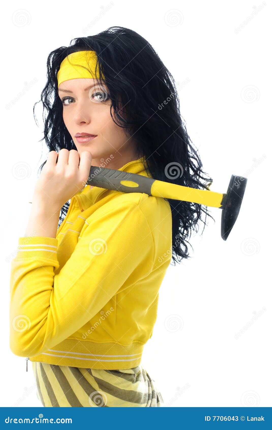 Beautiful Brunette Woman with a Hammer Stock Image - Image of ...