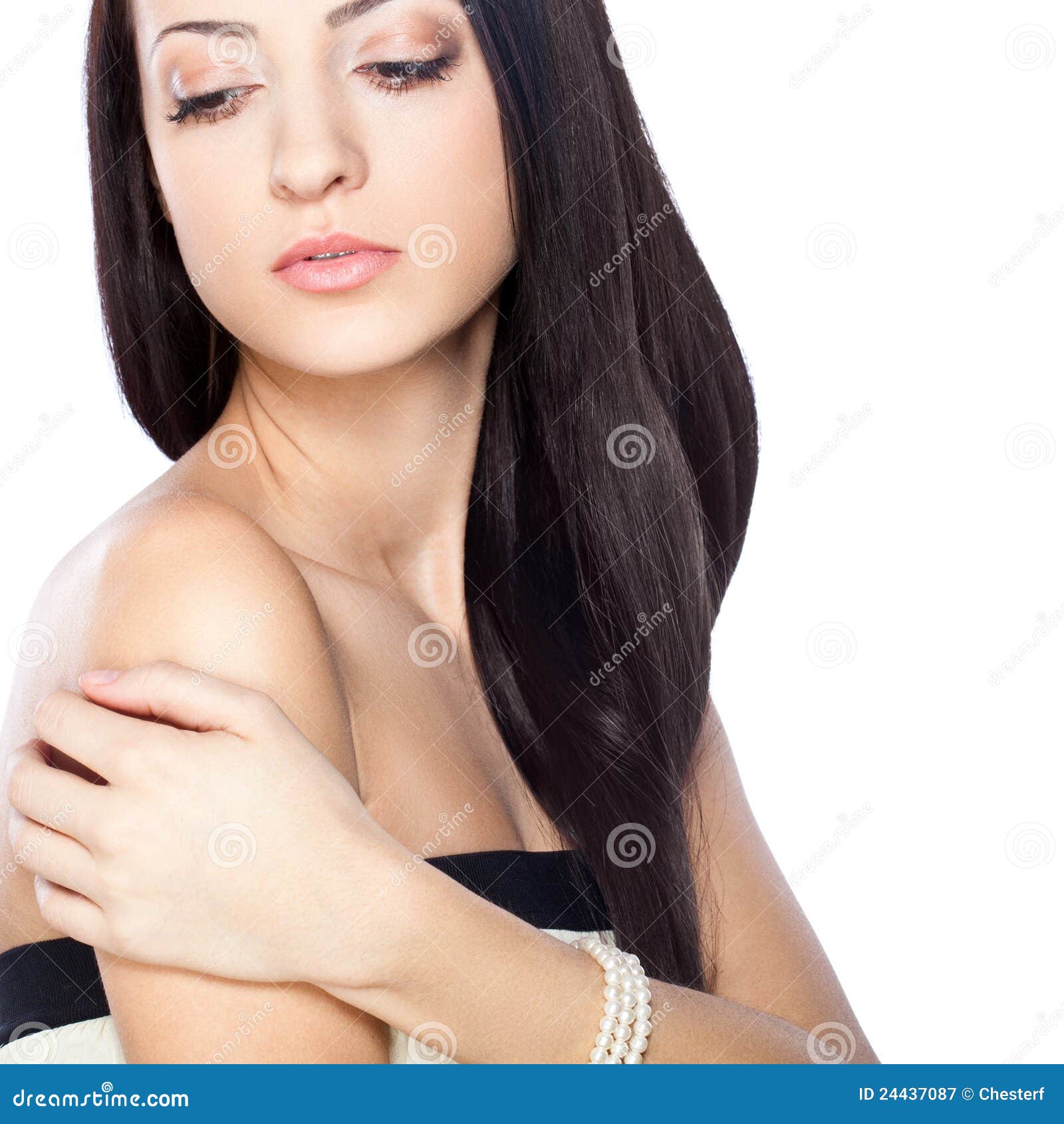 Beautiful Brunette Woman Portrait Stock Image Image Of Fashion Pearl