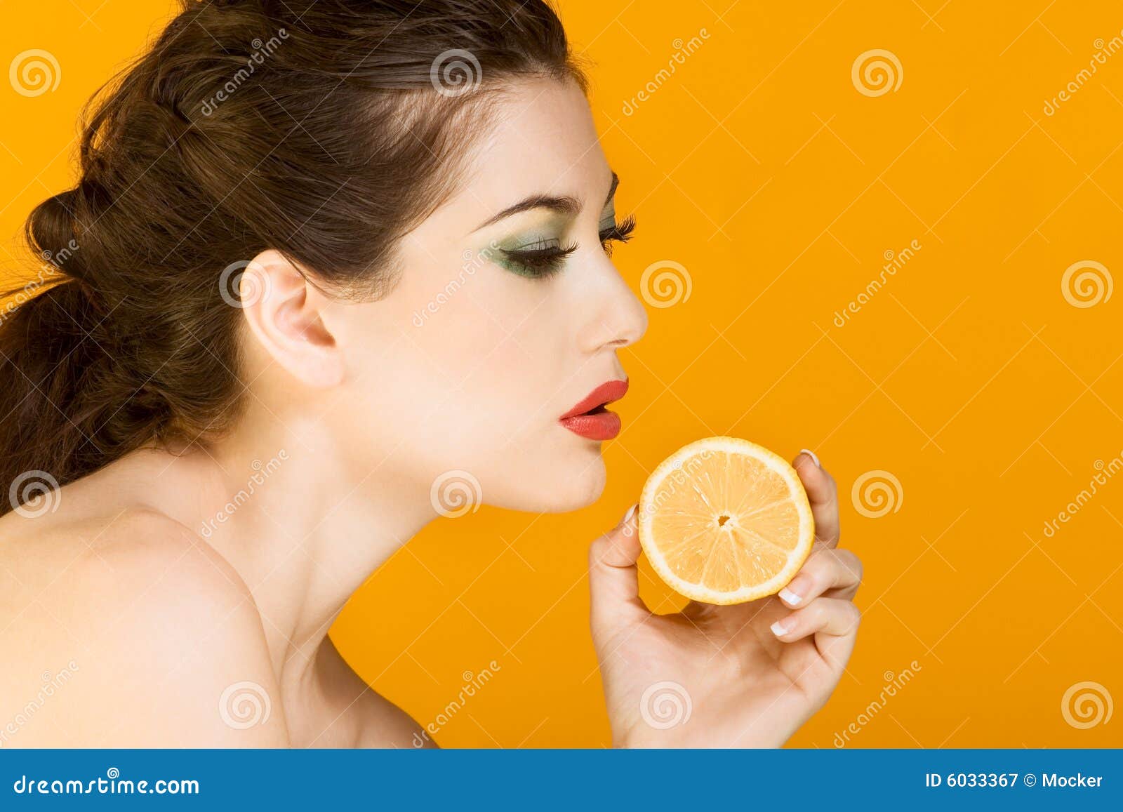 Beautiful Brunette Woman with Slice of Lemon Stock Image - Image of ...