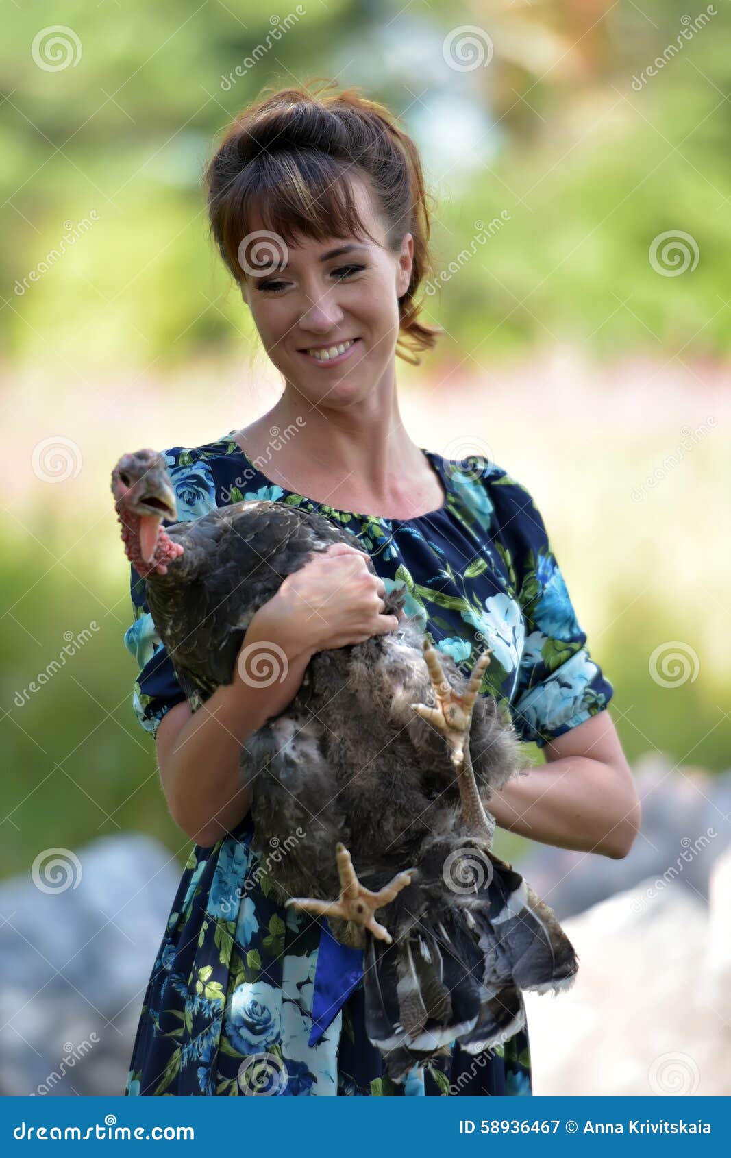 Beautiful Brunette Woman with a Turkey Stock Image - Image of carry ...