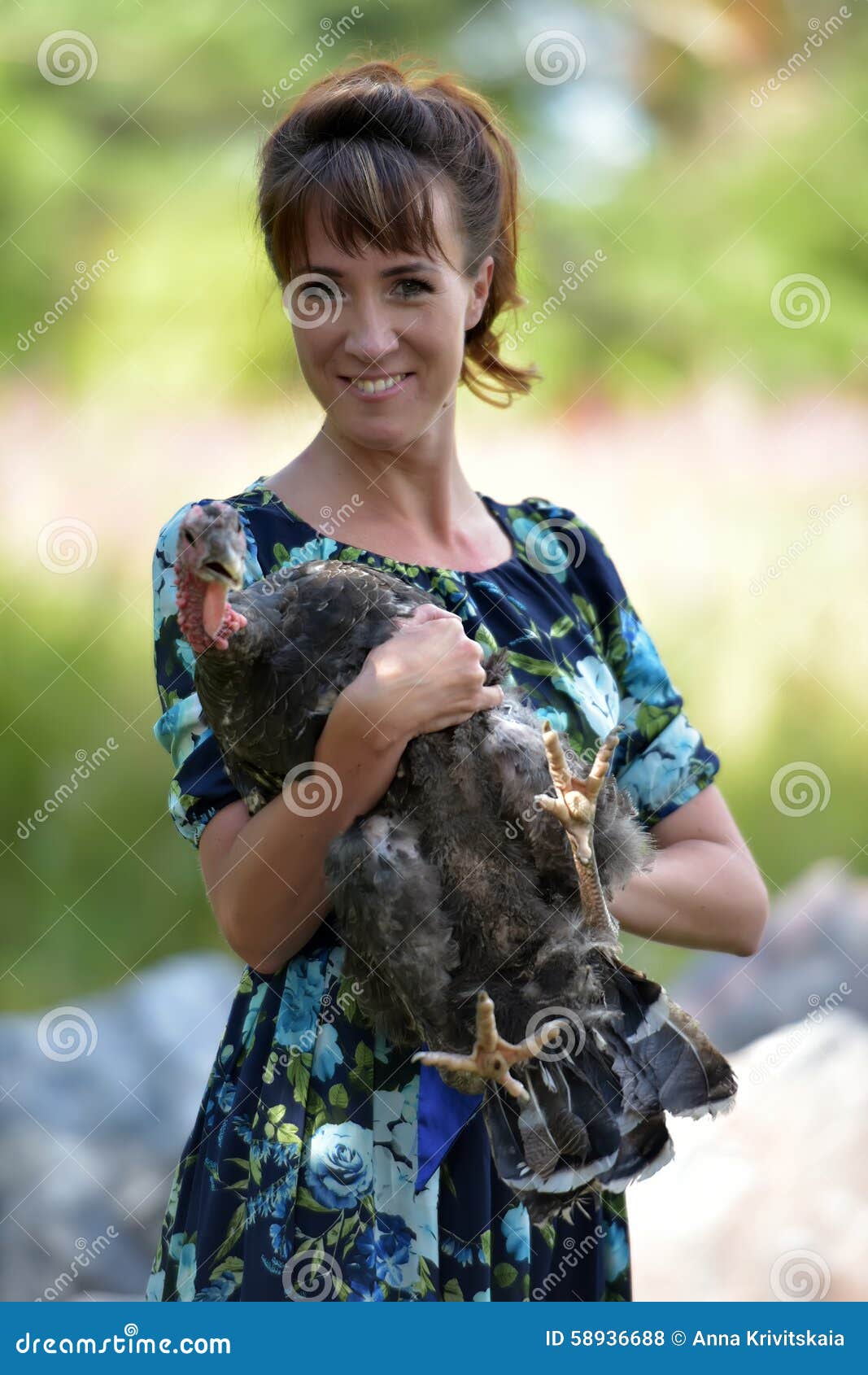 Beautiful Brunette Woman with a Turkey Stock Photo - Image of fattened ...