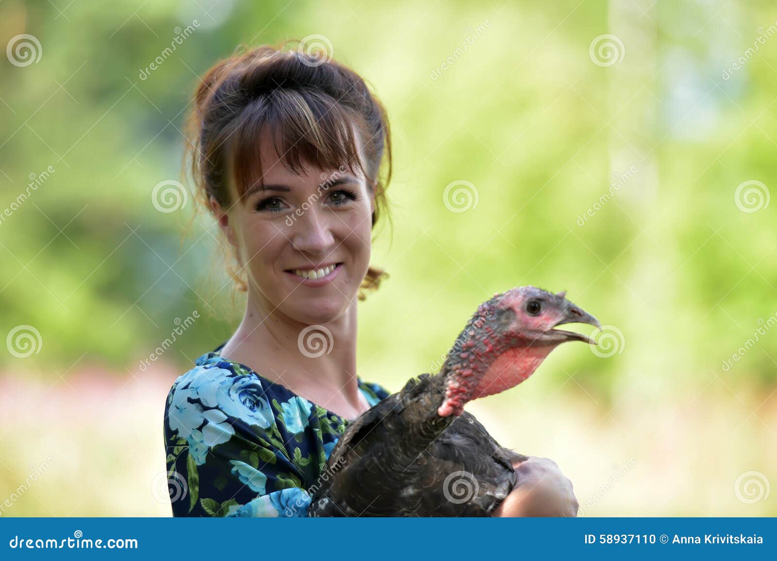 Beautiful Brunette Woman with a Turkey Stock Photo - Image of black ...