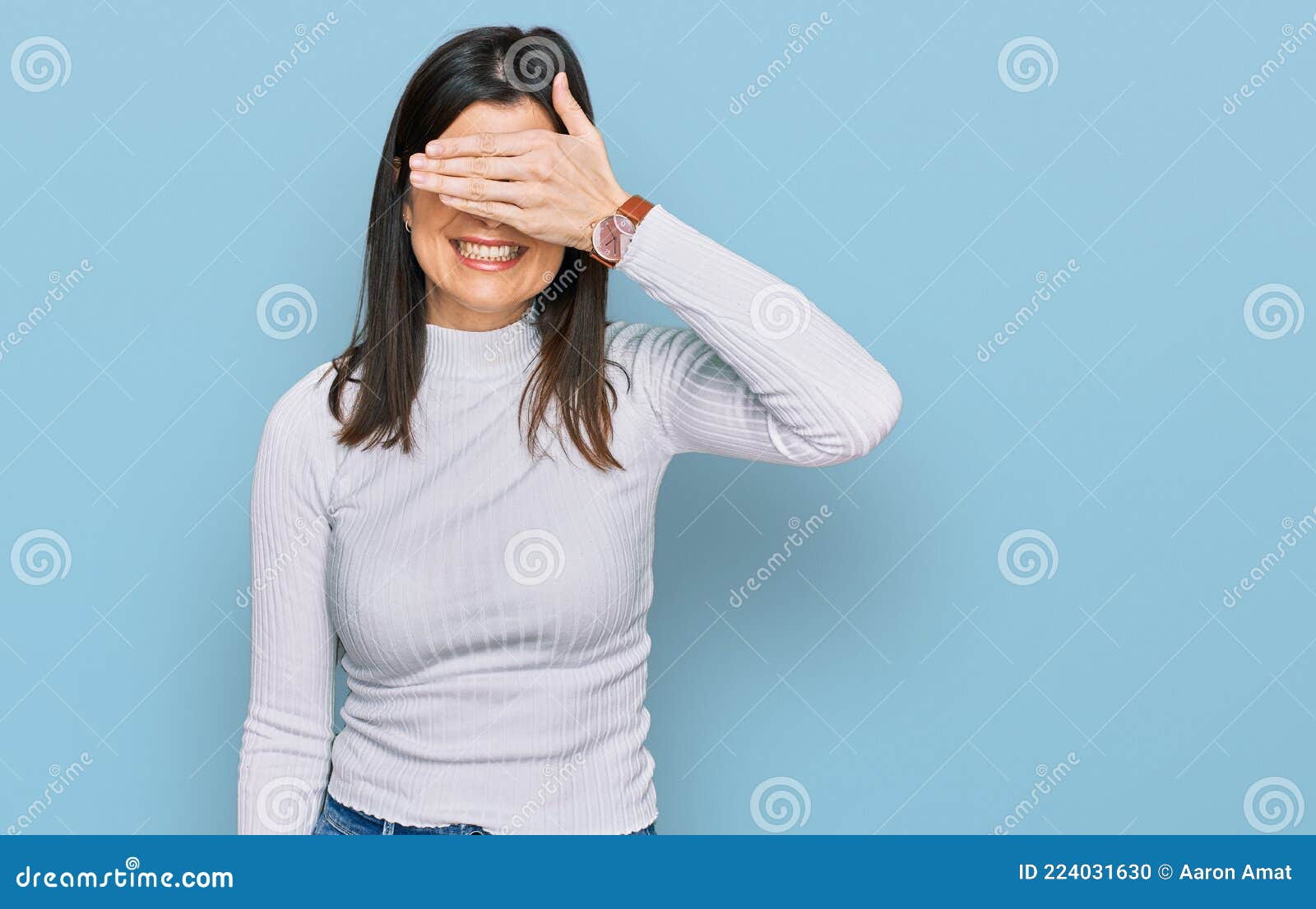 Beautiful Brunette Woman Wearing Casual Clothes Smiling And Laughing