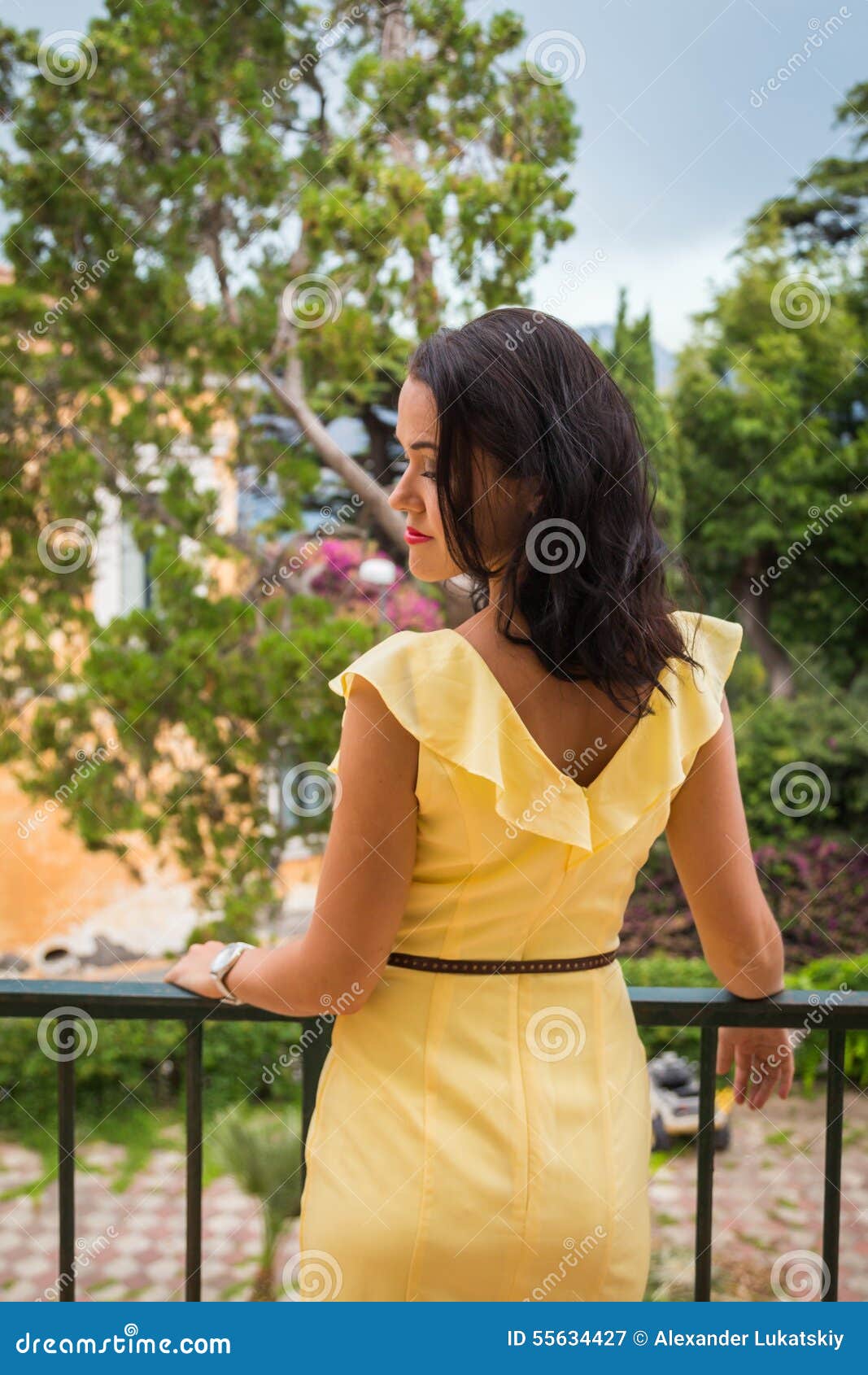 Beautiful Brunette In A Yellow Dress Stock Image Image Of Luxuriant