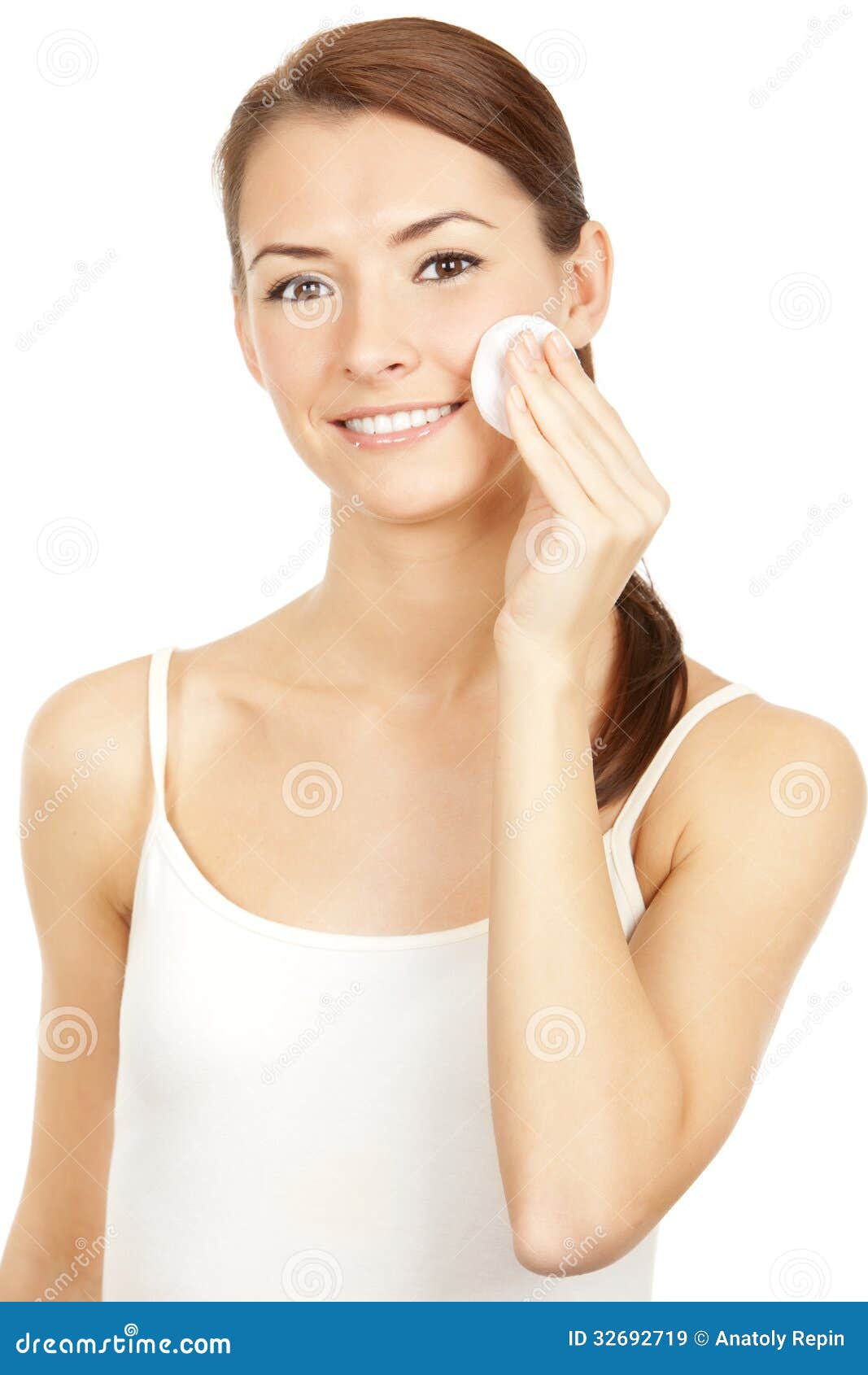 Beautiful Brunette Young Woman Using Cotton Buds Stock Image - Image of ...