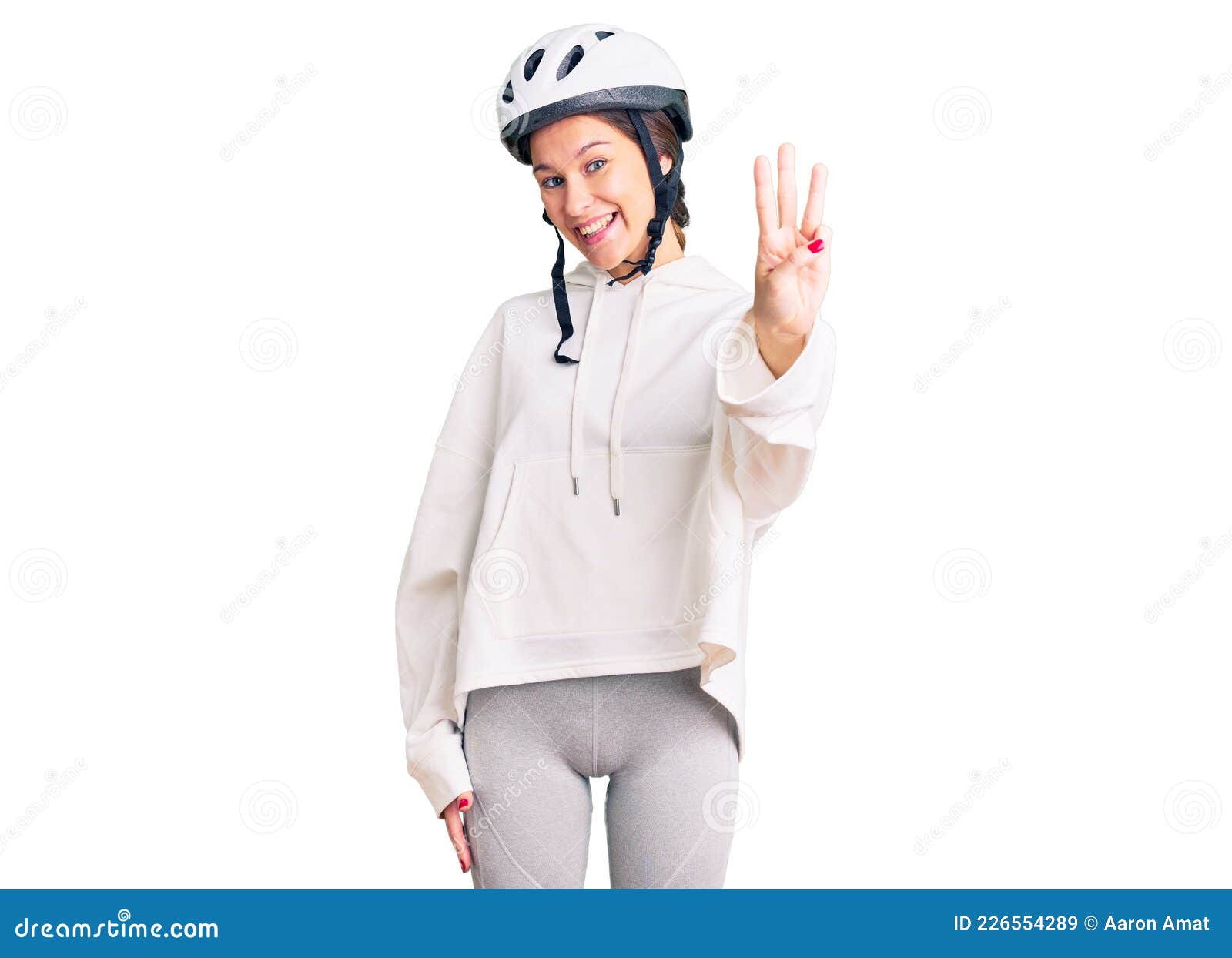 Beautiful Brunette Young Woman Wearing Bike Helmet And Sporty Clothes