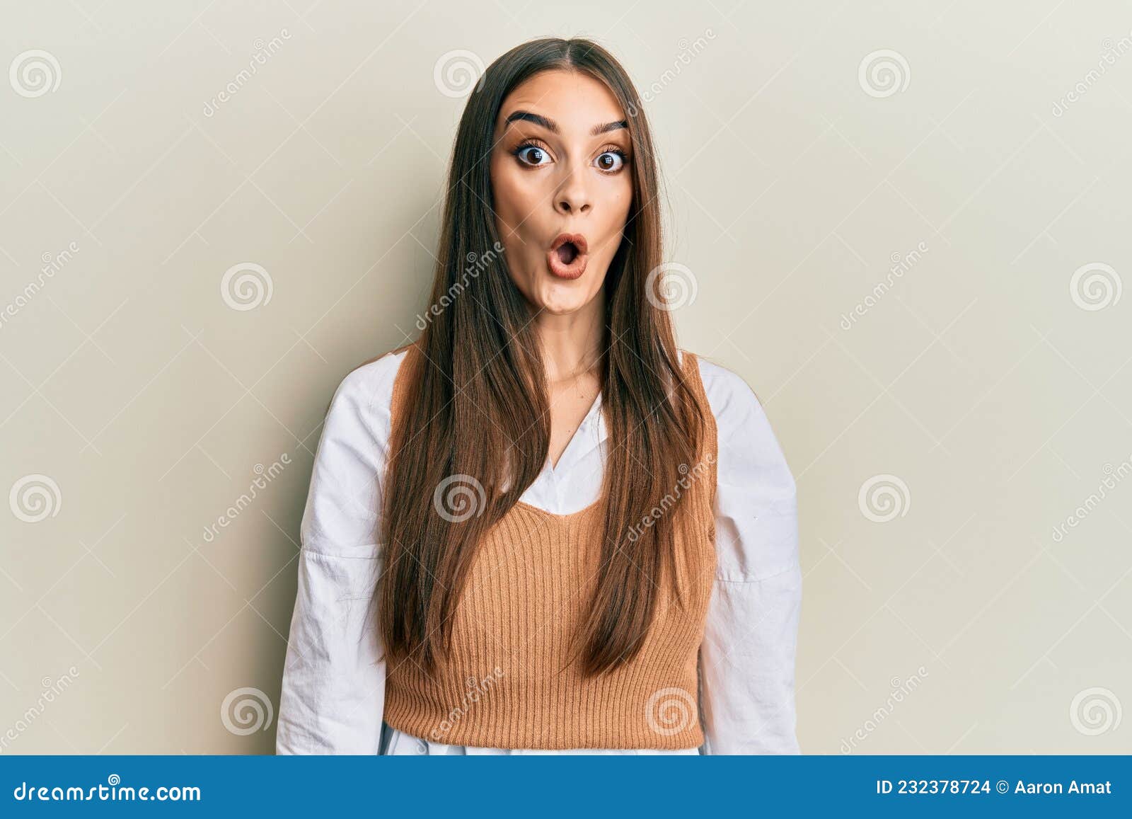 Beautiful Brunette Young Woman Wearing Casual Clothes Afraid And
