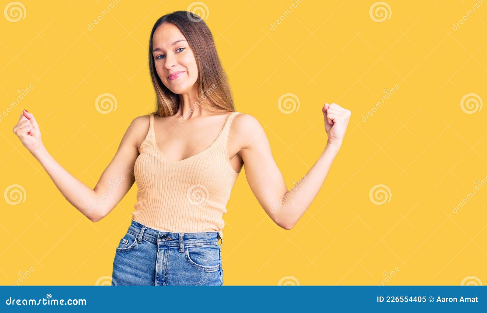 Beautiful Brunette Young Woman Wearing Casual Clothes Very Happy And