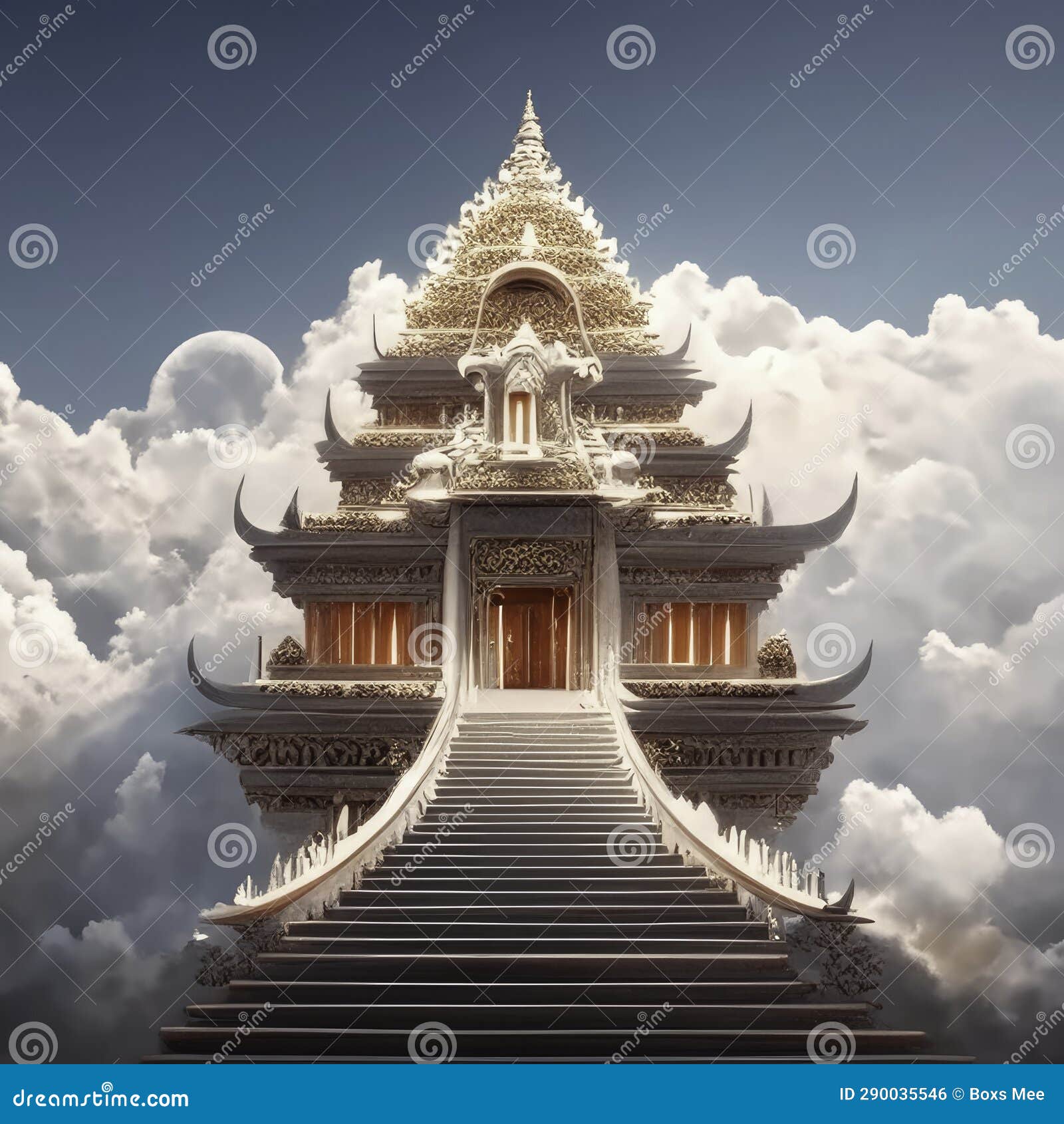 Beautiful Buddhist Temple in the Clouds. 3d Rendering. Computer Digital ...