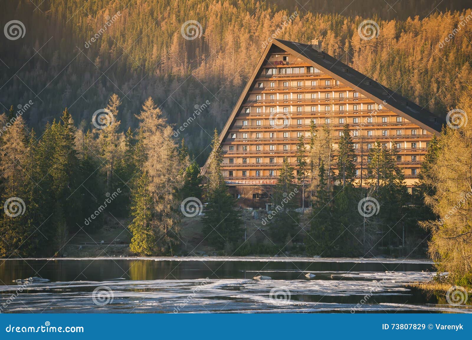 Beautiful Building in the Form of a Triangle on the Lake! Stock Image ...