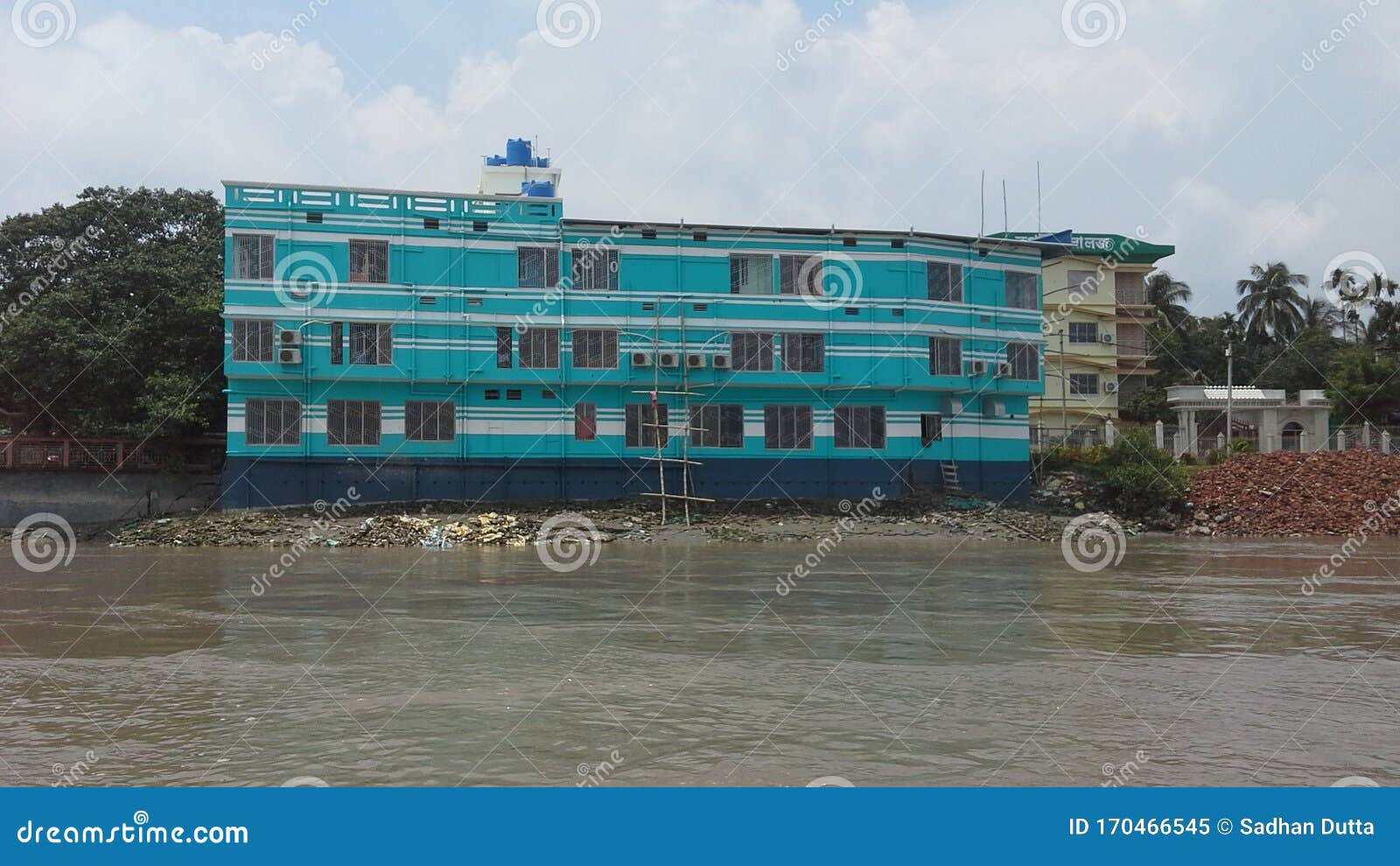 Beautiful Building beside the River Side Stock Image - Image of river ...