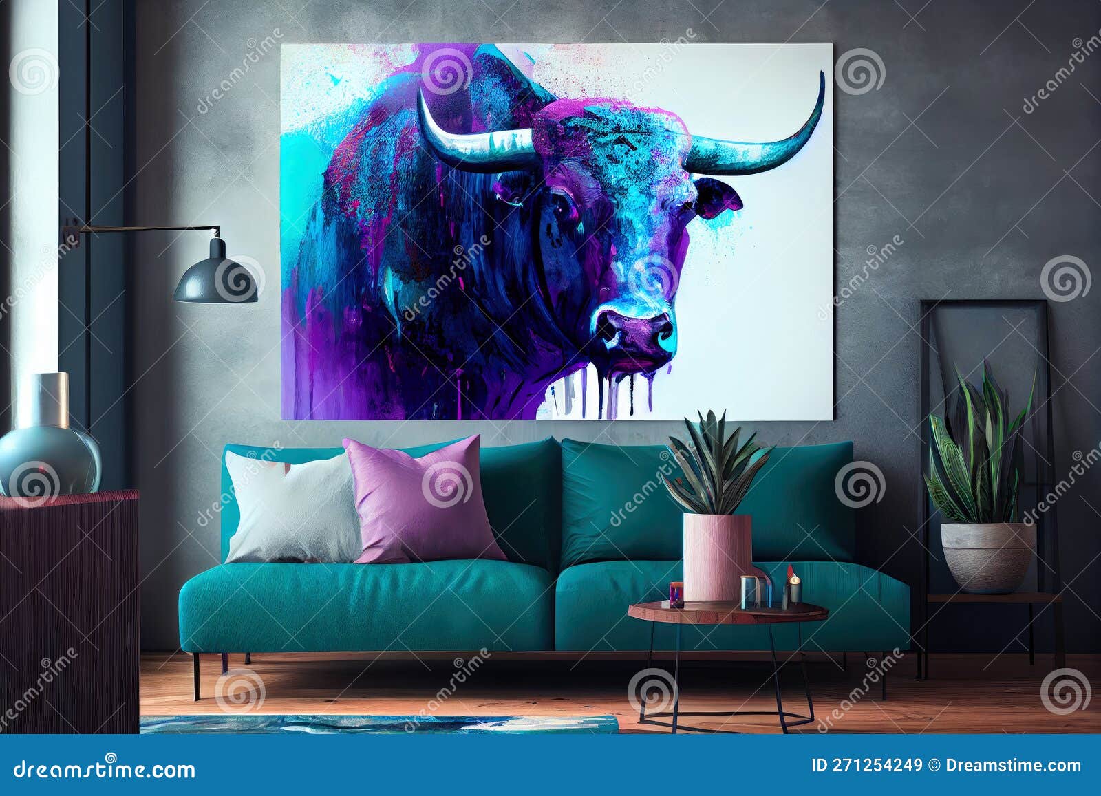 Beautiful Bull in Purple Til Tones Stock Illustration - Illustration of ...