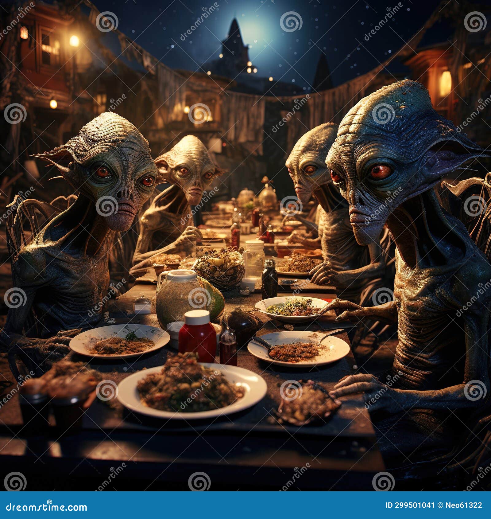 A Bunch of Aliens Sumptuous Dinner at a High Table Extraterrestrial ...