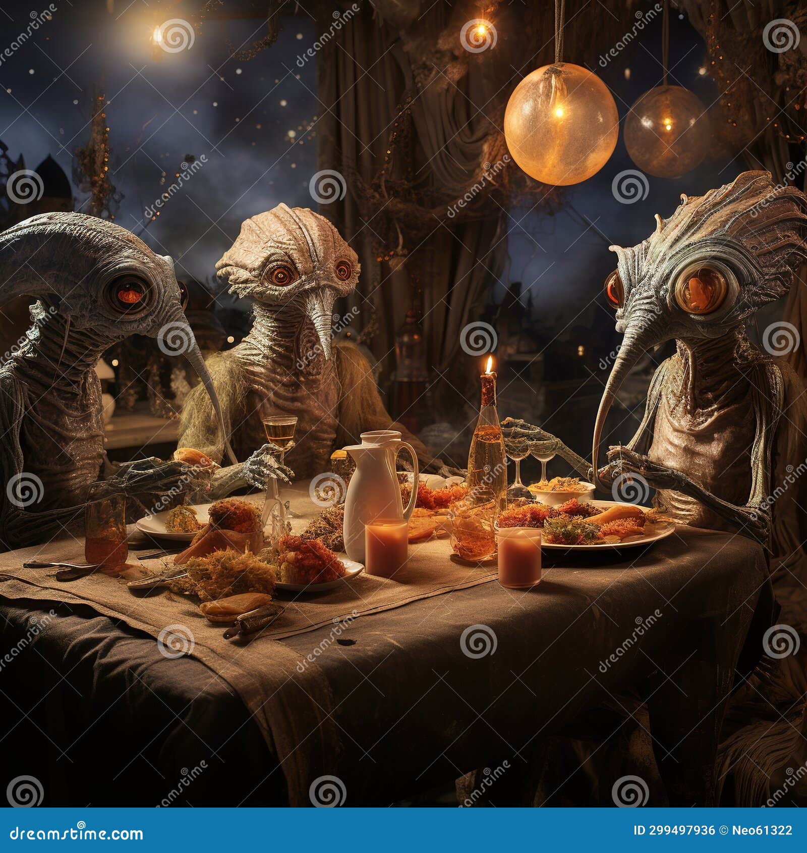 A Bunch of Aliens Sumptuous Dinner at a High Table Extraterrestrial ...