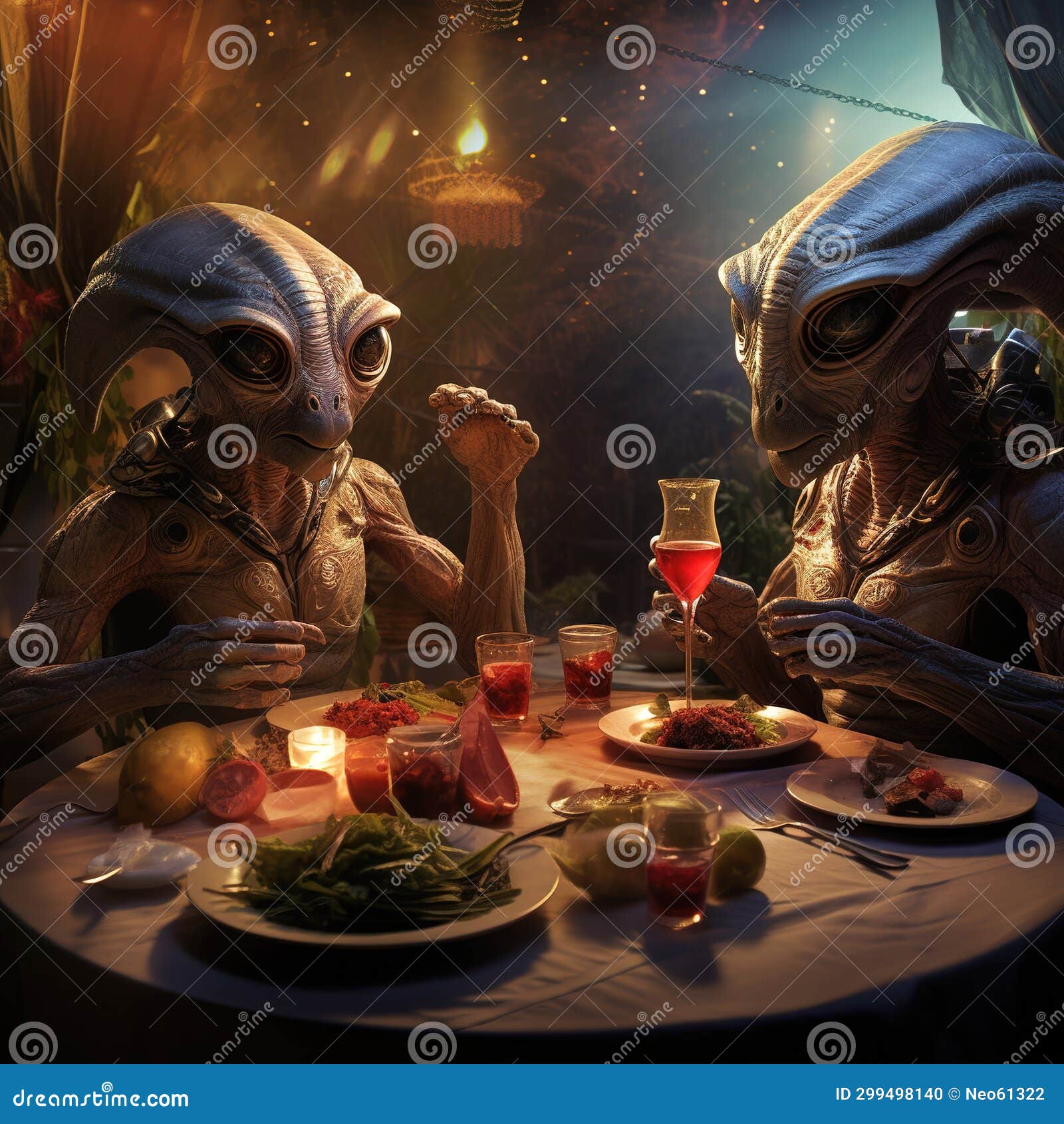A Bunch of Aliens Sumptuous Dinner at a High Table Extraterrestrial ...
