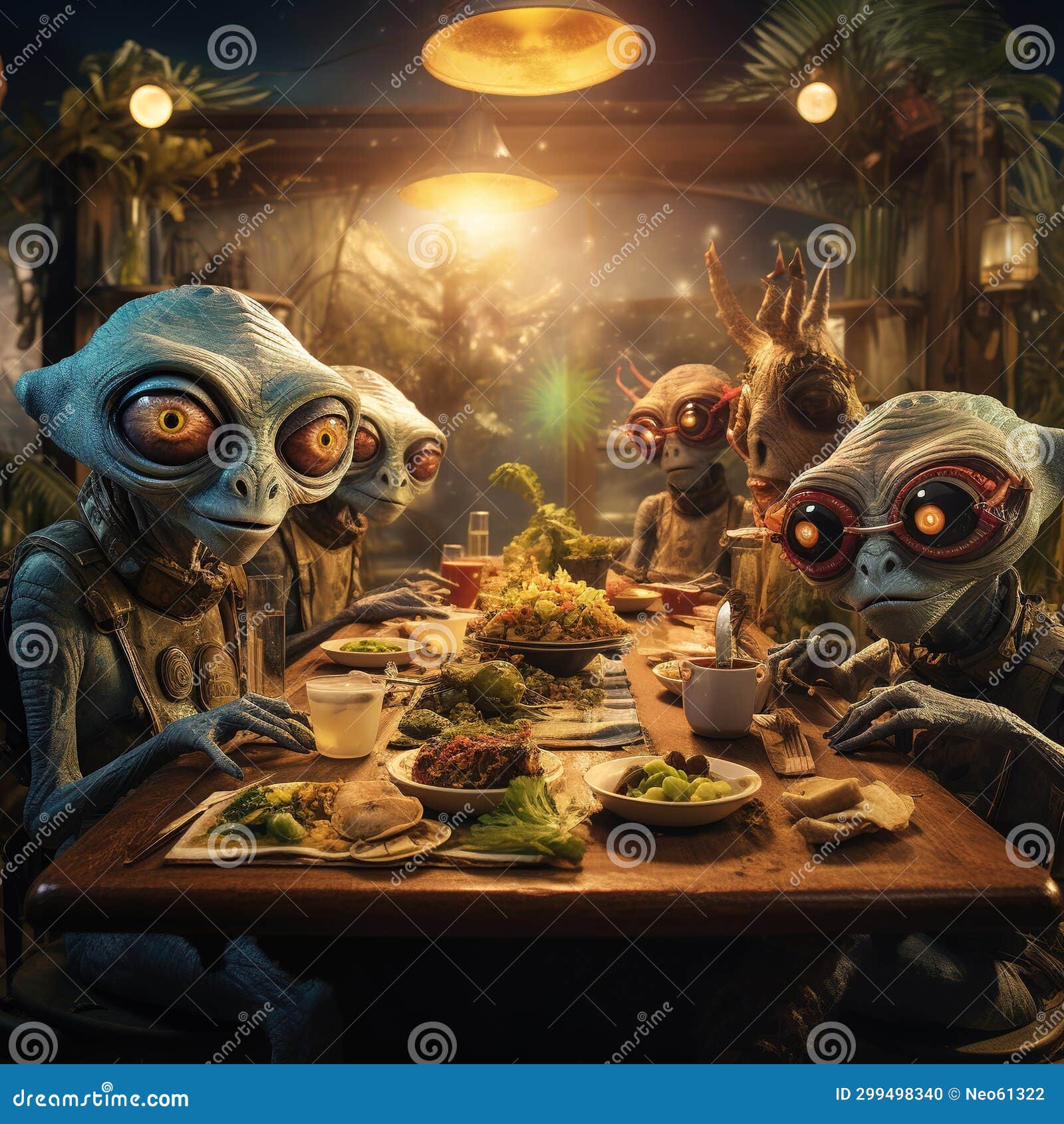 A Bunch of Aliens Sumptuous Dinner at a High Table Extraterrestrial ...
