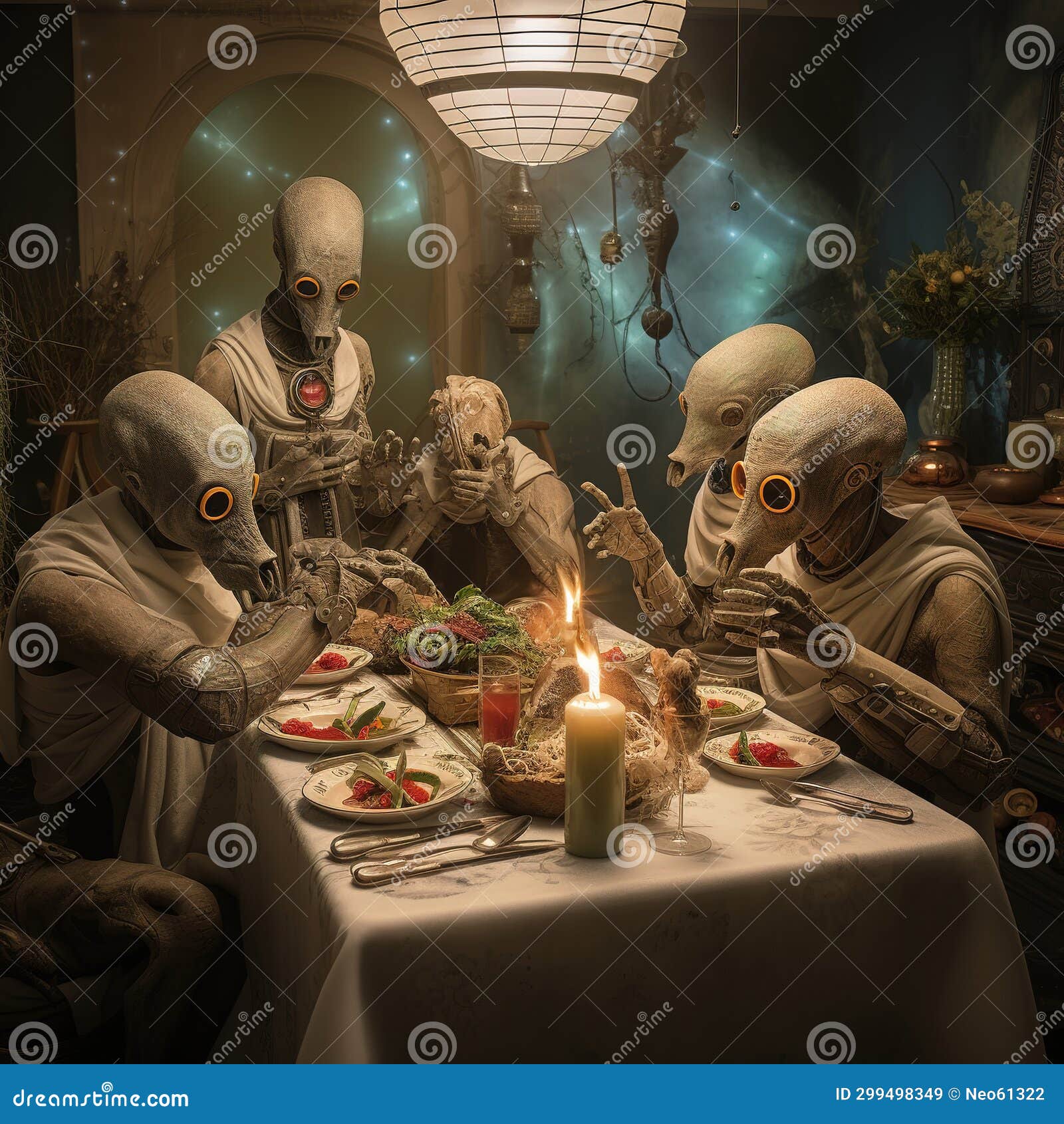 A Bunch of Aliens Sumptuous Dinner at a High Table Extraterrestrial ...