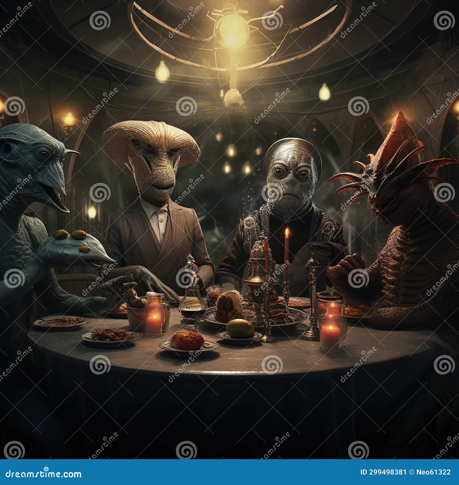 A Bunch of Aliens Sumptuous Dinner at a High Table Extraterrestrial ...