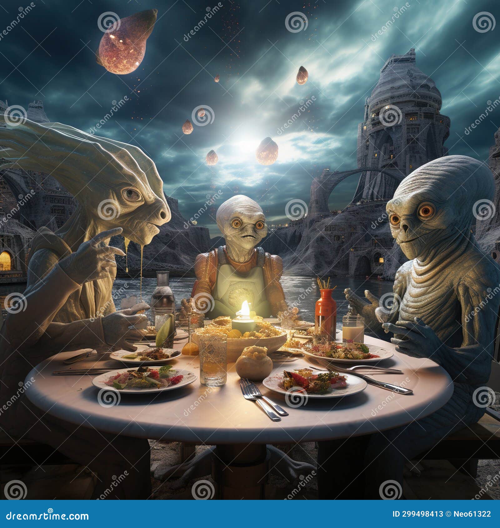 A Bunch of Aliens Sumptuous Dinner at a High Table Extraterrestrial ...