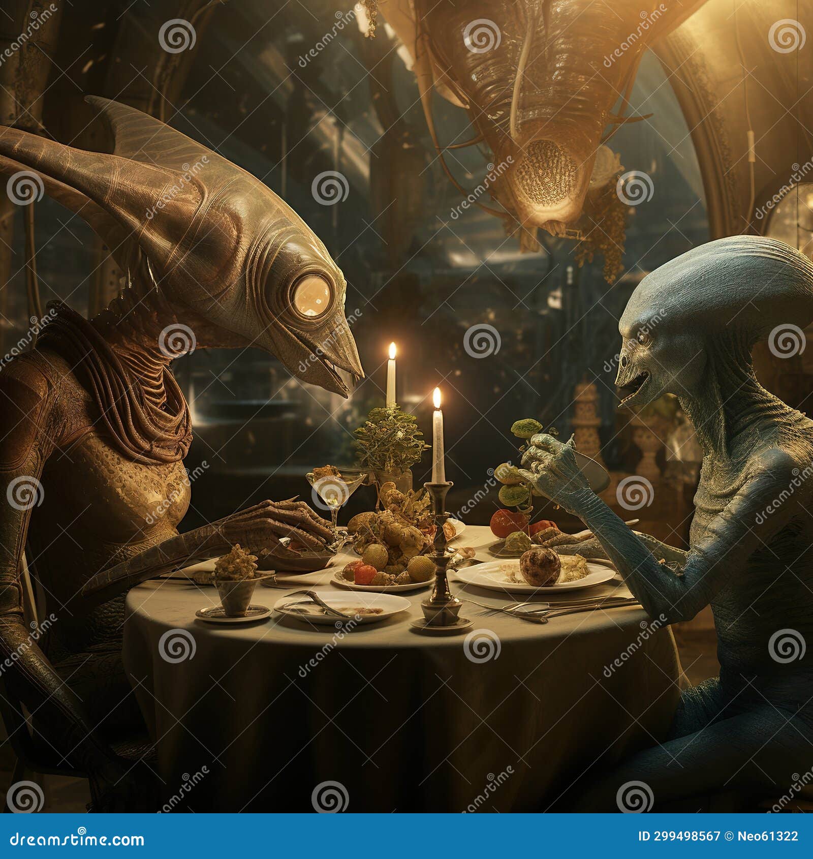 A Bunch of Aliens Sumptuous Dinner at a High Table Extraterrestrial ...