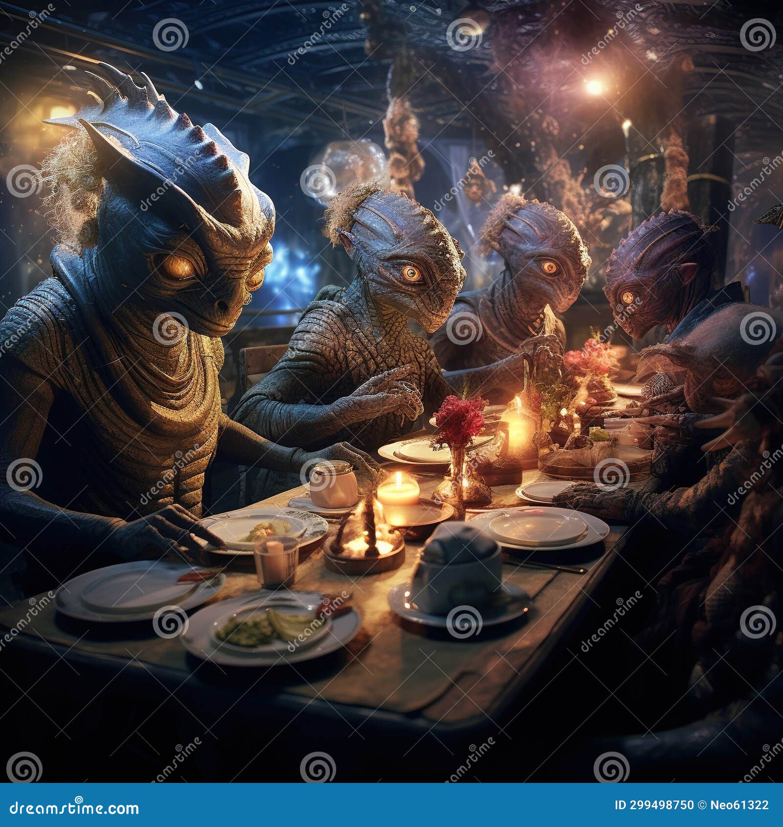 A Bunch of Aliens Sumptuous Dinner at a High Table Extraterrestrial ...