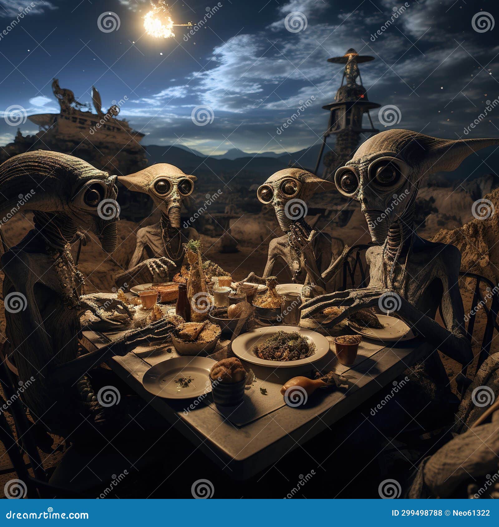 A Bunch of Aliens Sumptuous Dinner at a High Table Extraterrestrial ...