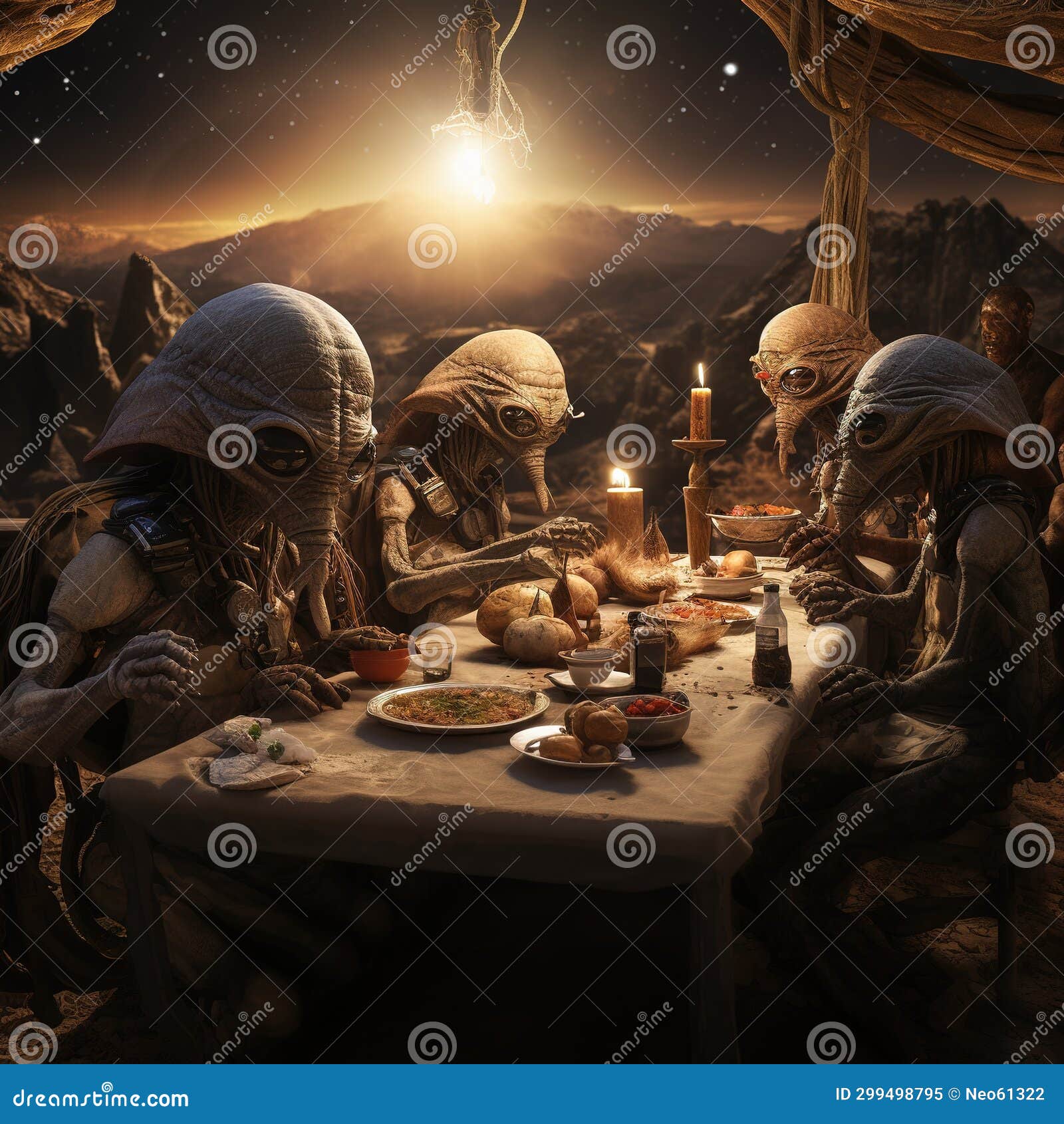 A Bunch of Aliens Sumptuous Dinner at a High Table Extraterrestrial ...