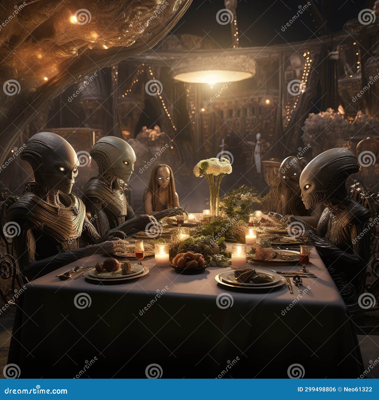 A Bunch of Aliens Sumptuous Dinner at a High Table Extraterrestrial ...