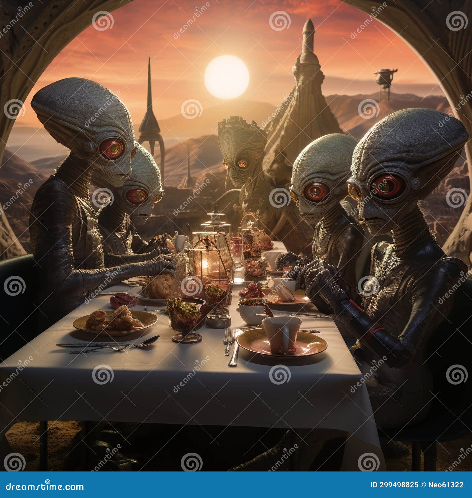 A Bunch of Aliens Sumptuous Dinner at a High Table Extraterrestrial ...
