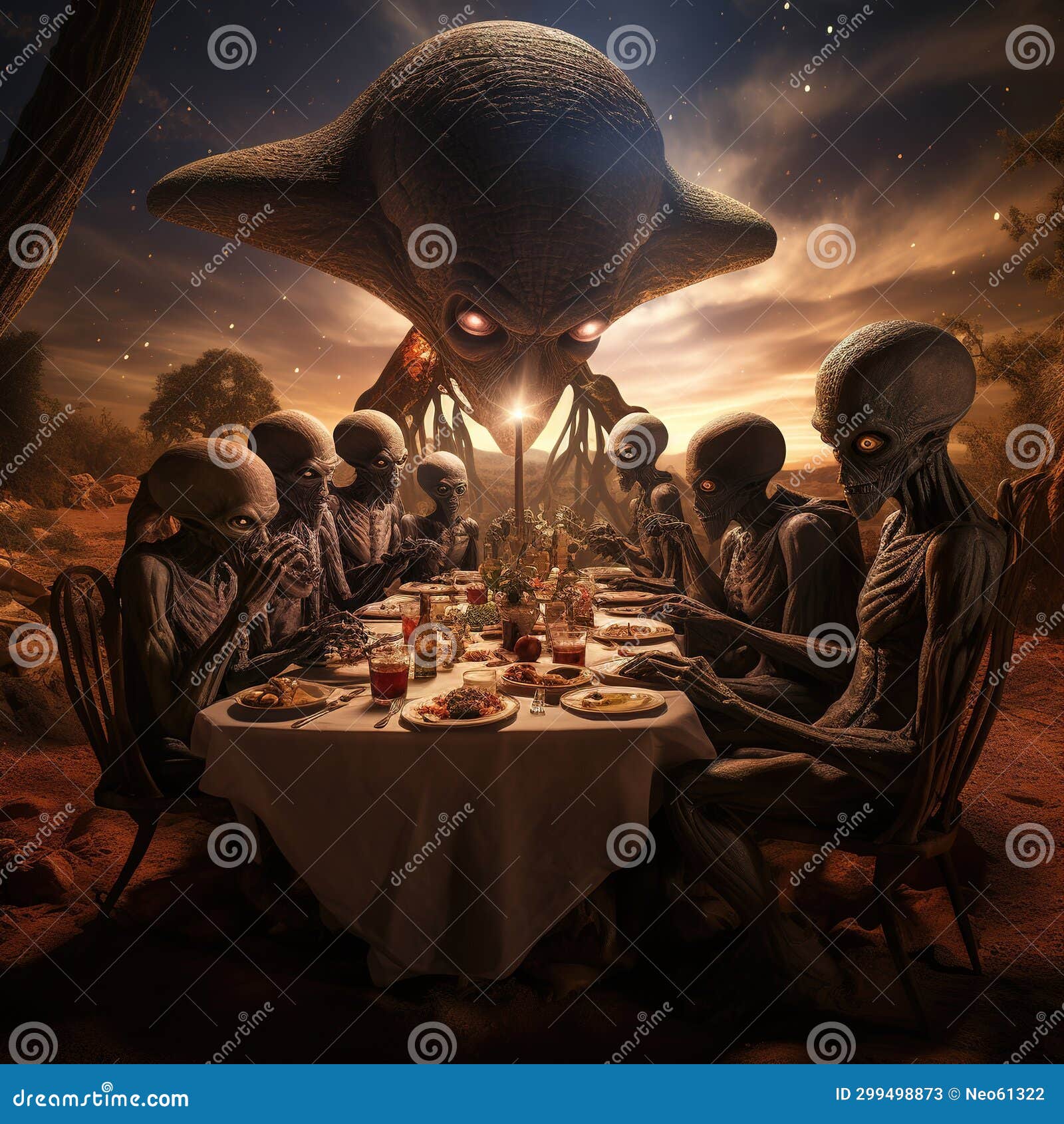 A Bunch of Aliens Sumptuous Dinner at a High Table Extraterrestrial ...