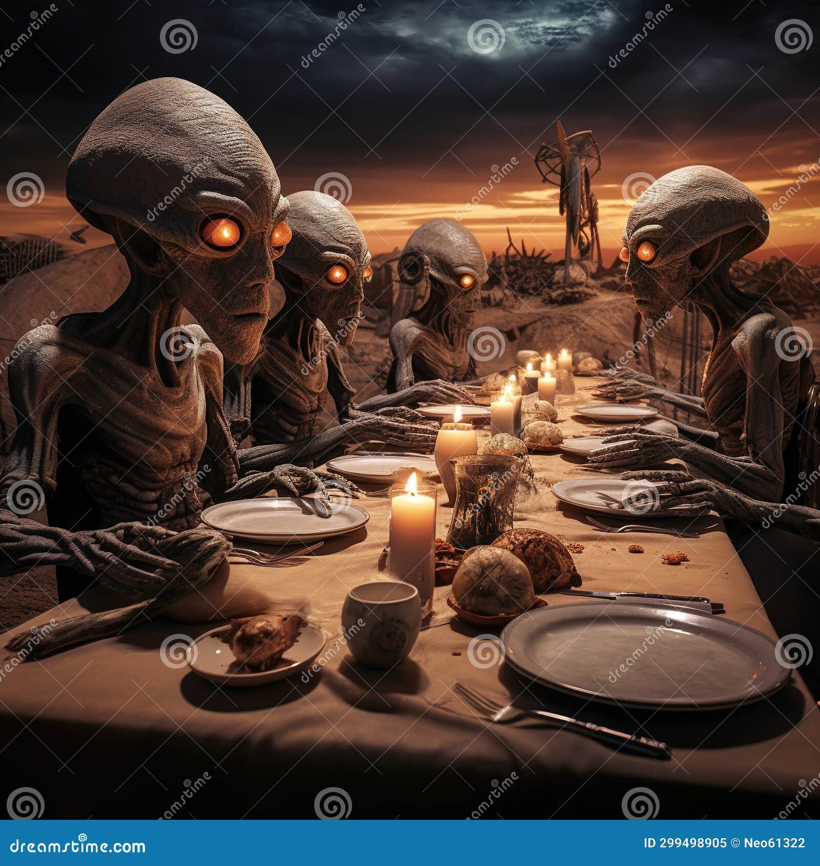 A Bunch of Aliens Sumptuous Dinner at a High Table Extraterrestrial ...