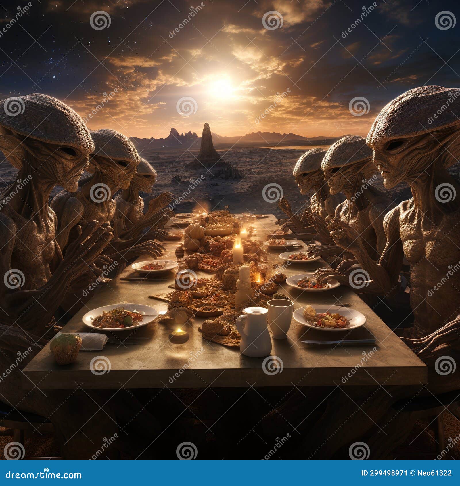 A Bunch of Aliens Sumptuous Dinner at a High Table Extraterrestrial ...