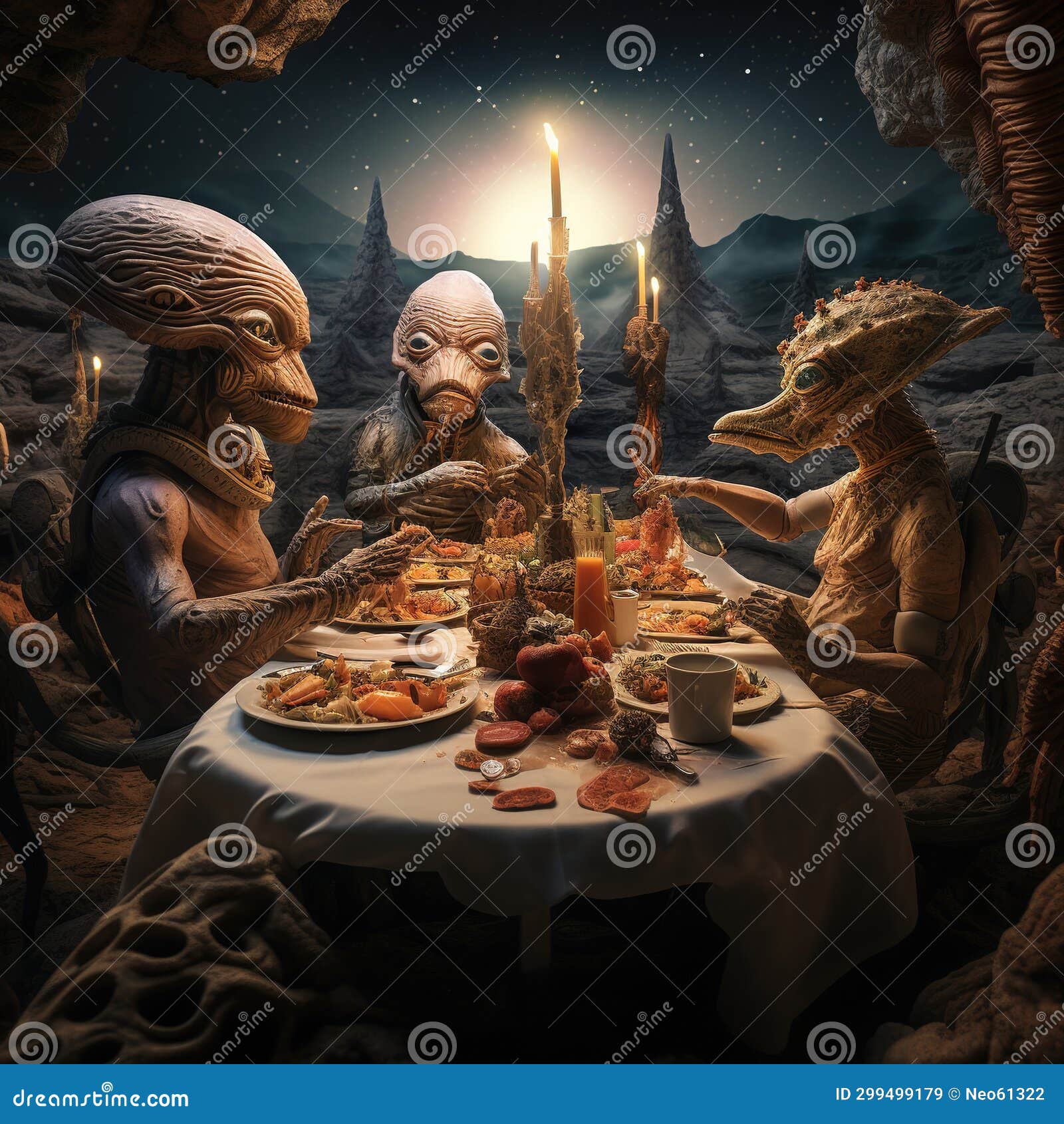 A Bunch of Aliens Sumptuous Dinner at a High Table Extraterrestrial ...