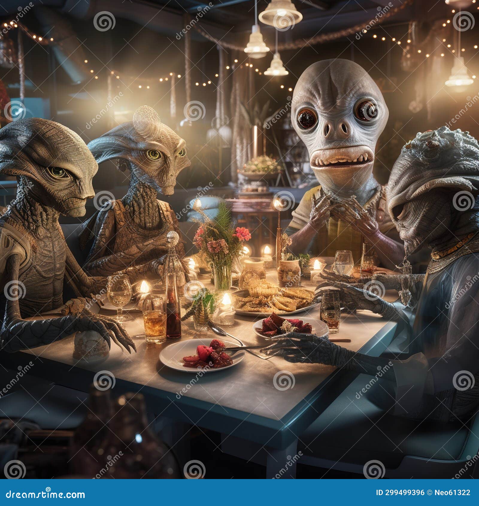 A Bunch of Aliens Sumptuous Dinner at a High Table Extraterrestrial ...