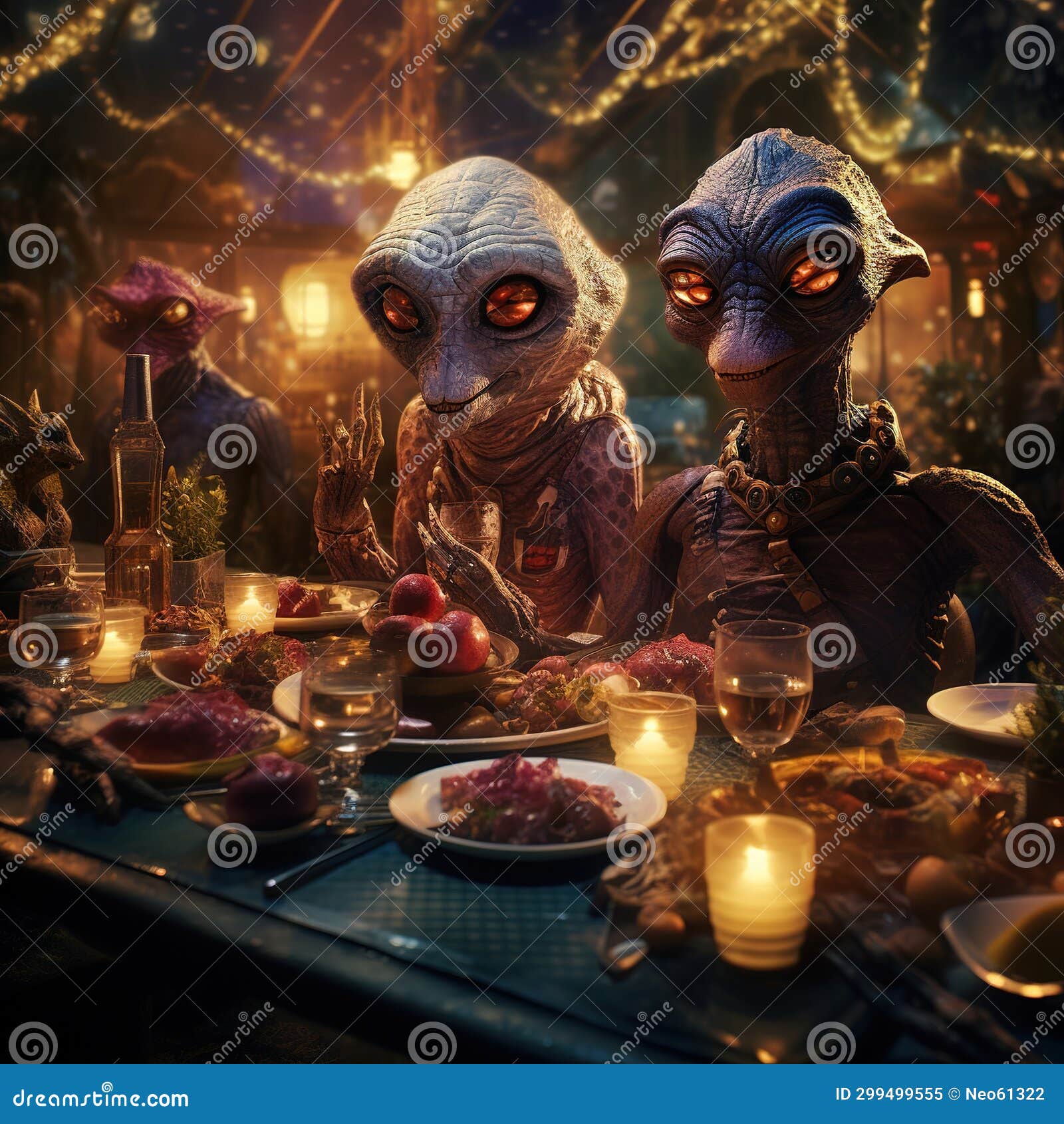 A Bunch of Aliens Sumptuous Dinner at a High Table Extraterrestrial ...