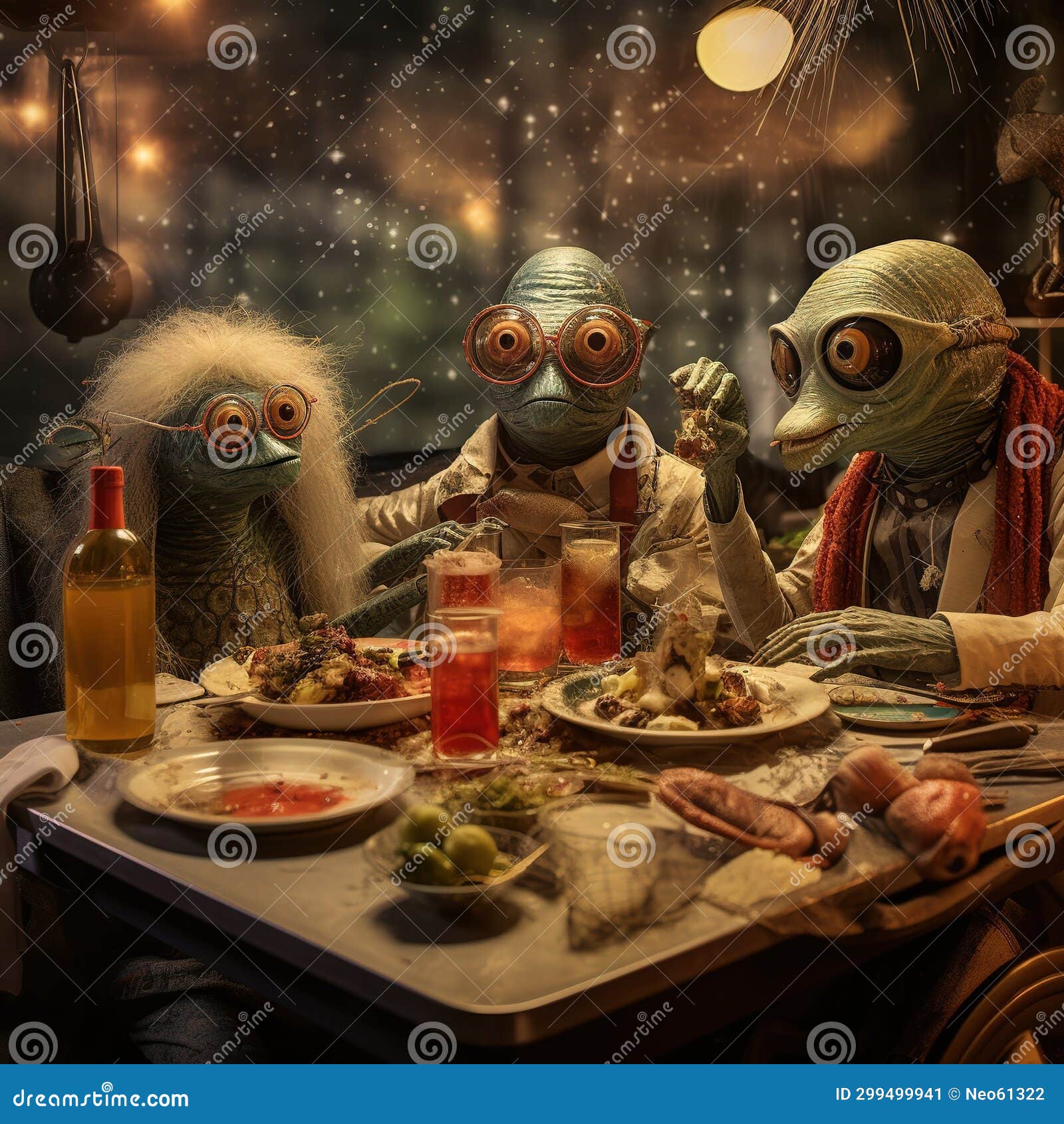 A Bunch of Aliens Sumptuous Dinner at a High Table Extraterrestrial ...