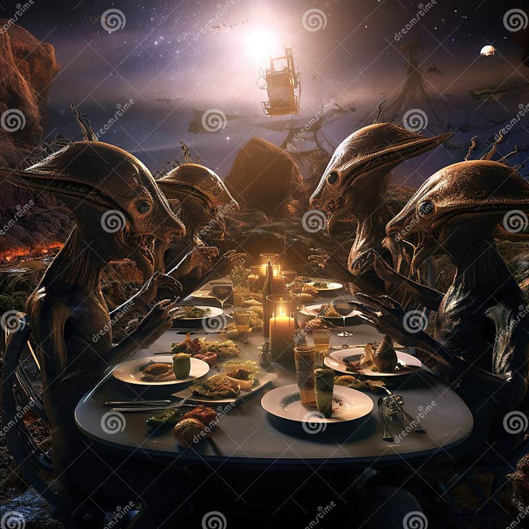 A Bunch of Aliens Sumptuous Dinner at a High Table Extraterrestrial ...