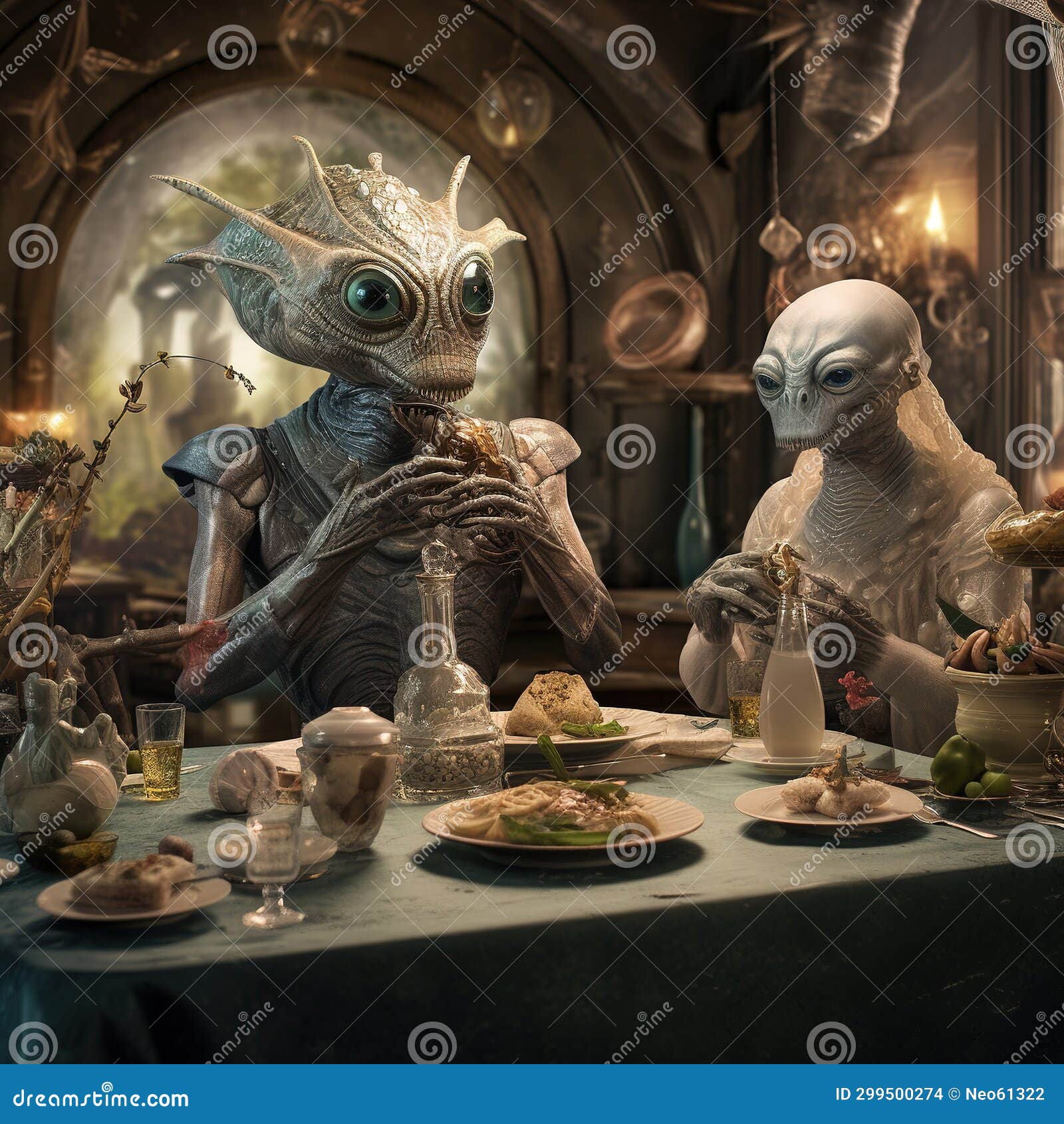 A Bunch of Aliens Sumptuous Dinner at a High Table Extraterrestrial ...