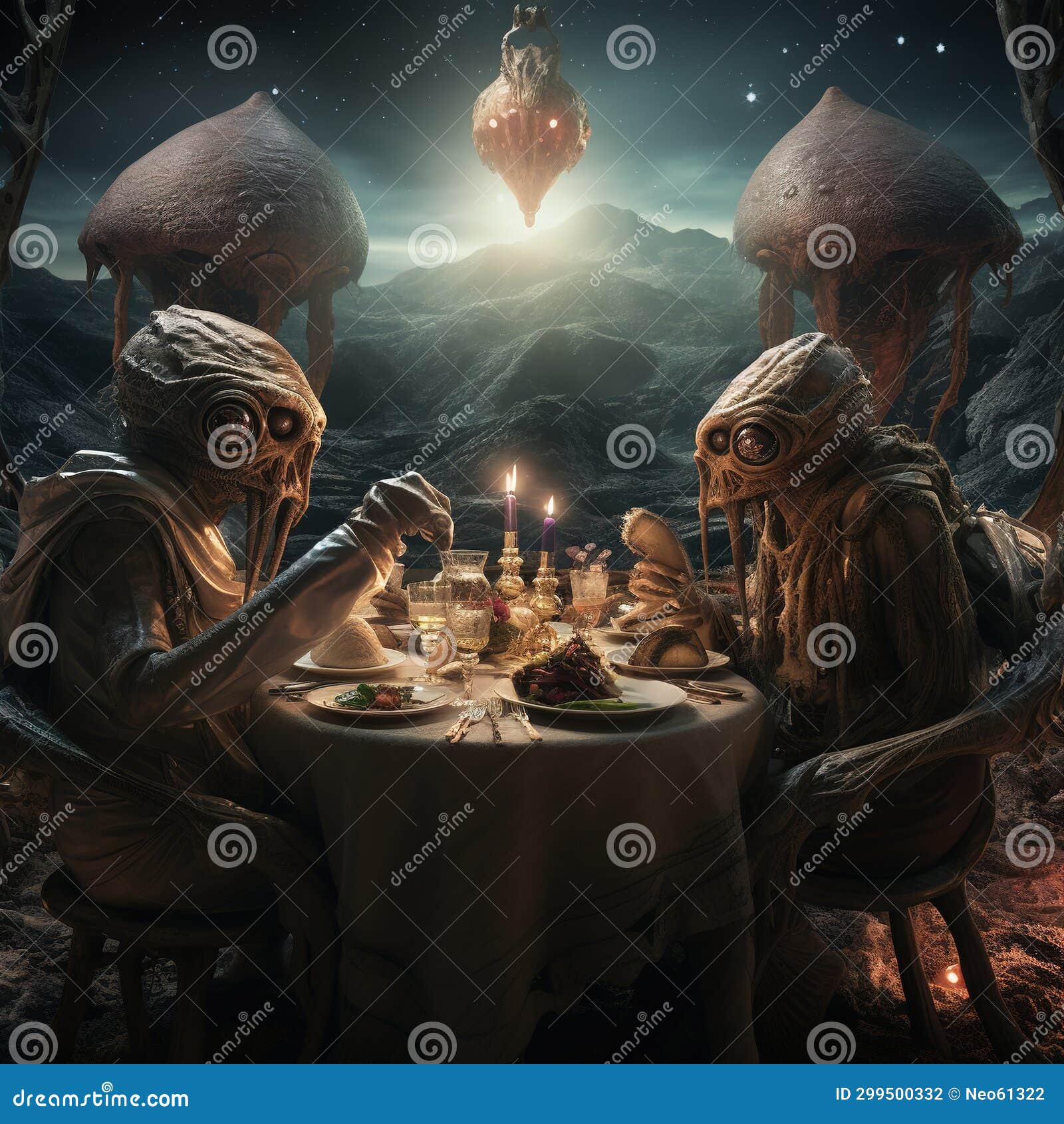 A Bunch of Aliens Sumptuous Dinner at a High Table Extraterrestrial ...