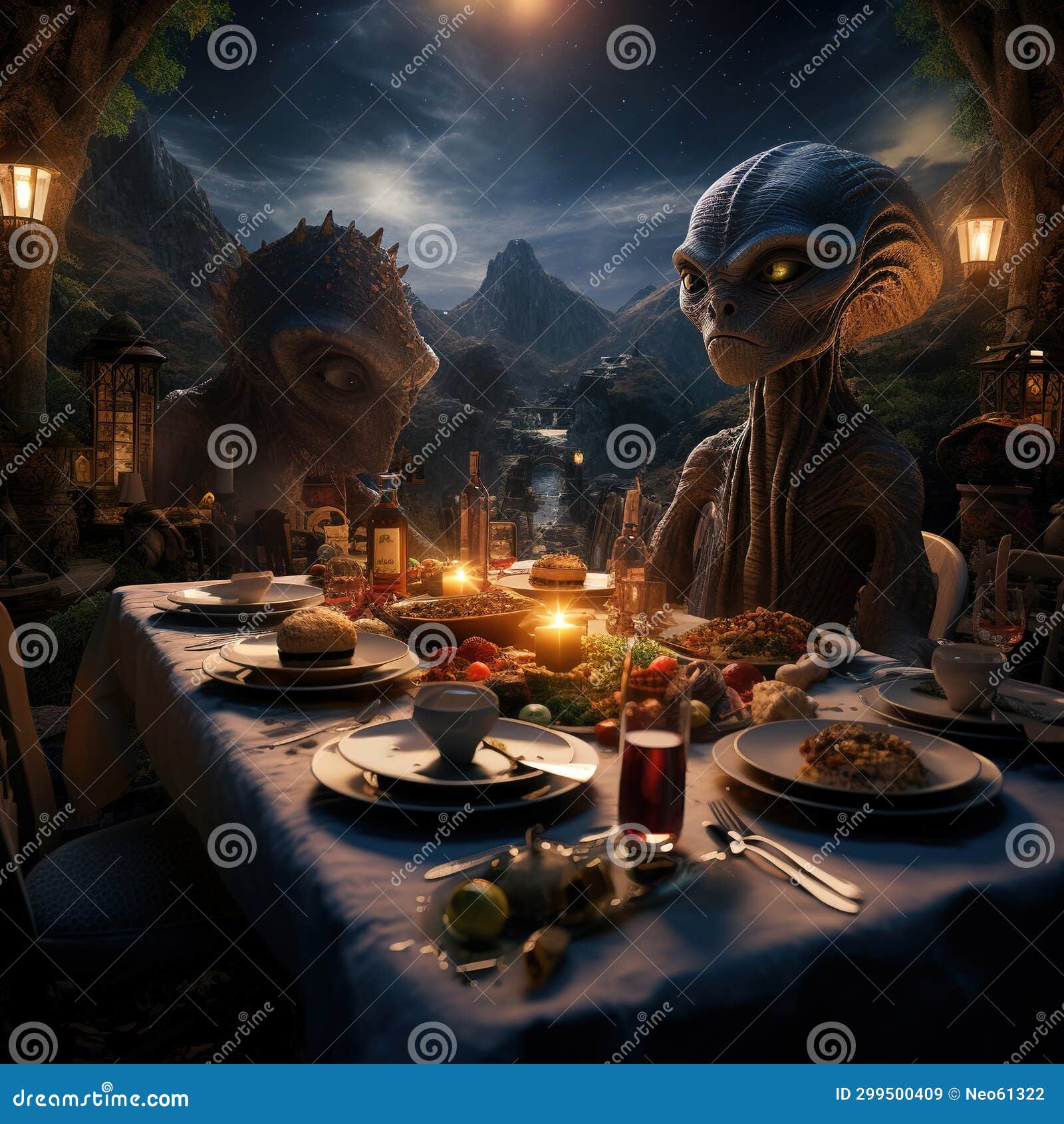 A Bunch of Aliens Sumptuous Dinner at a High Table Extraterrestrial ...